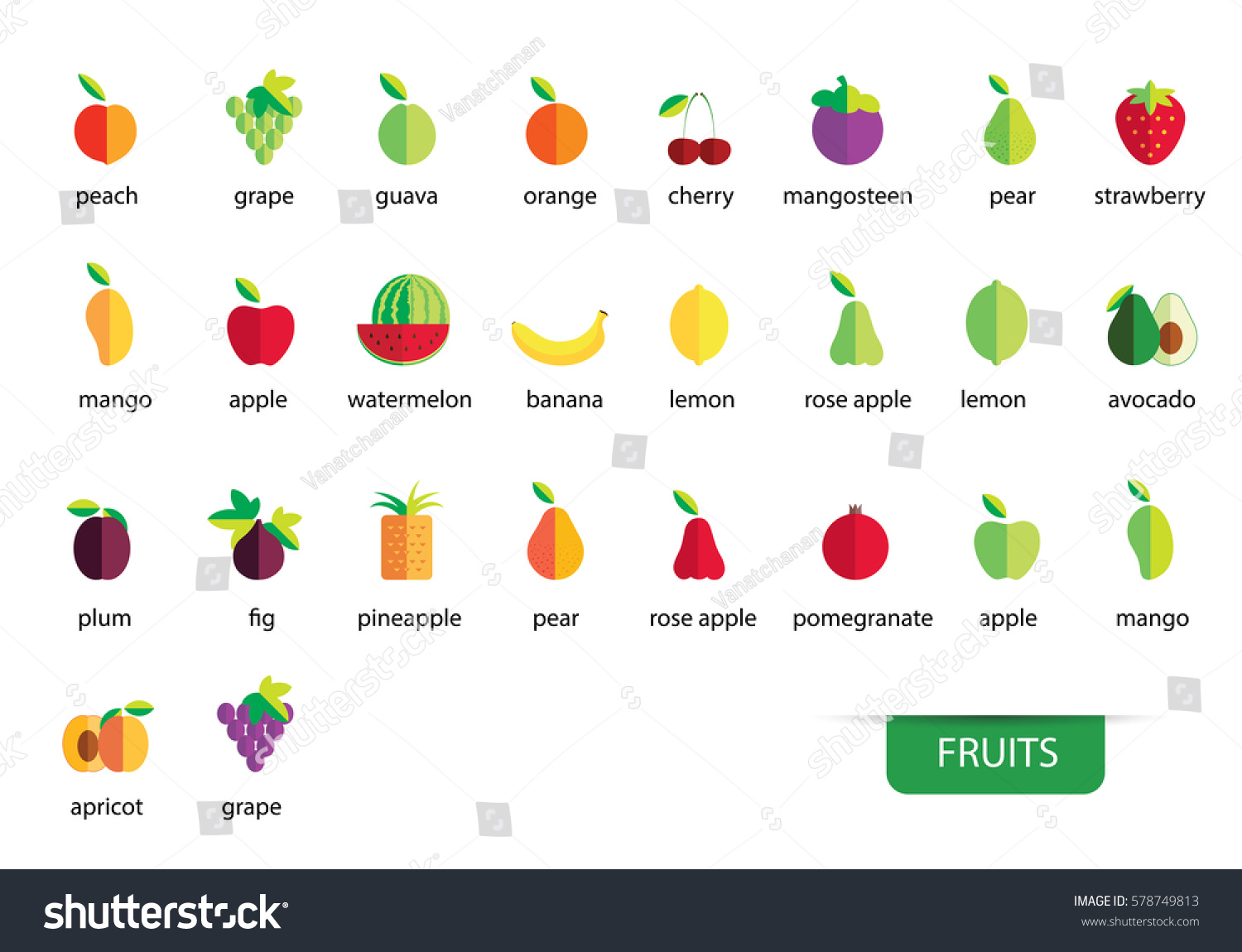 Fruits Icons Vector Stock Vector (Royalty Free) 578749813