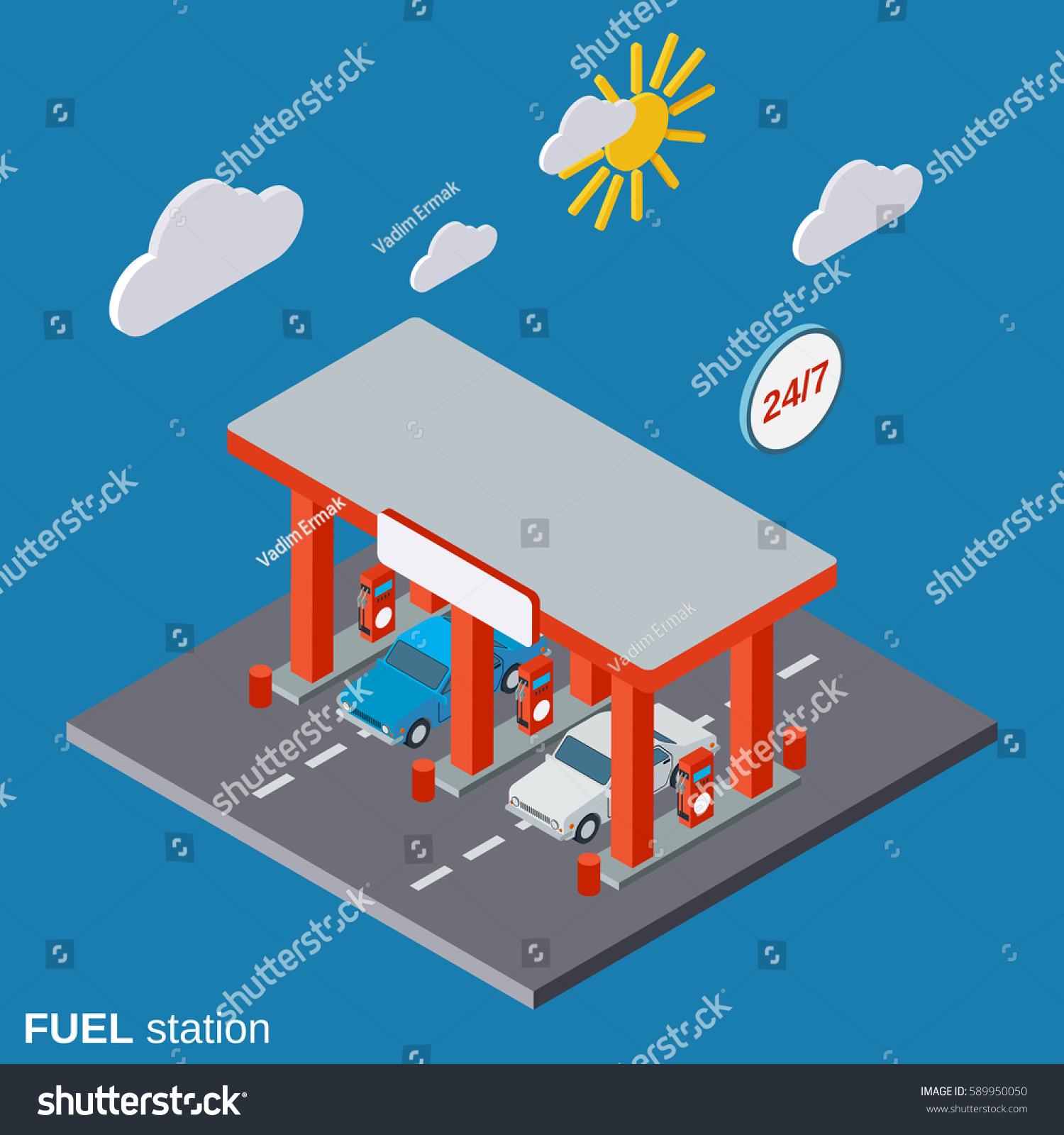 Fuel Station Flat 3d Isometric Vector Stock Vector (Royalty Free ...