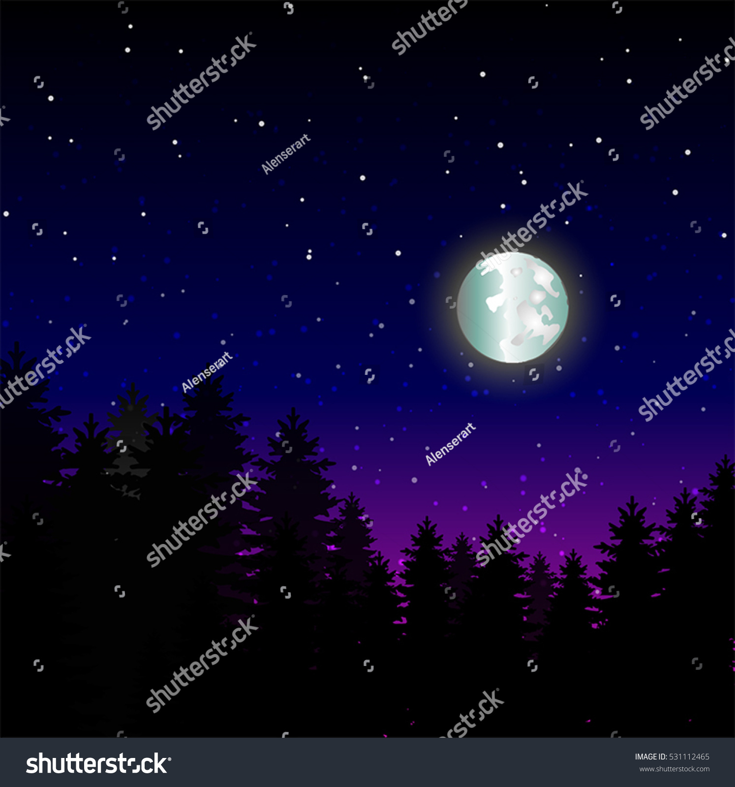Full Moon Over Forest Stock Vector (Royalty Free) 531112465
