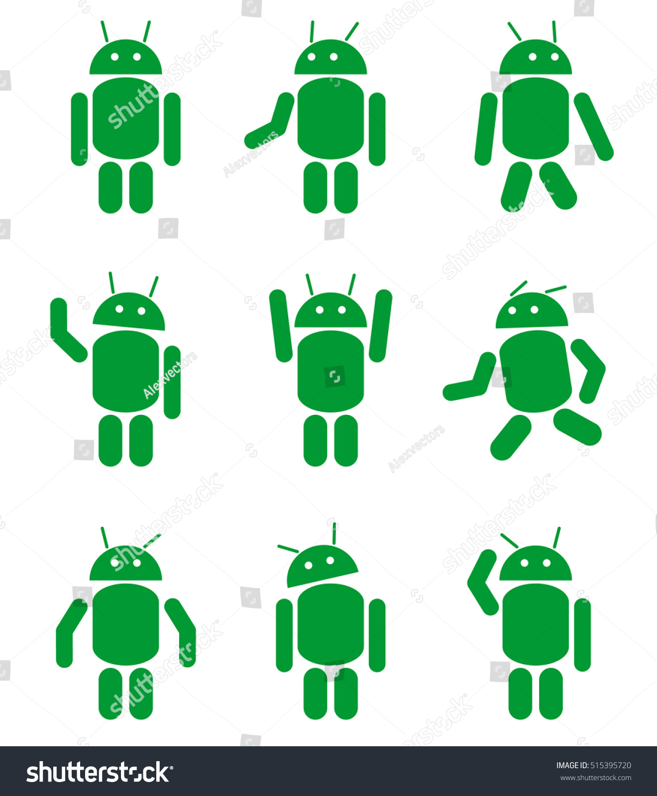 Fun Green Robot Icon Set Stock Vector (Royalty Free) 515395720 ...
