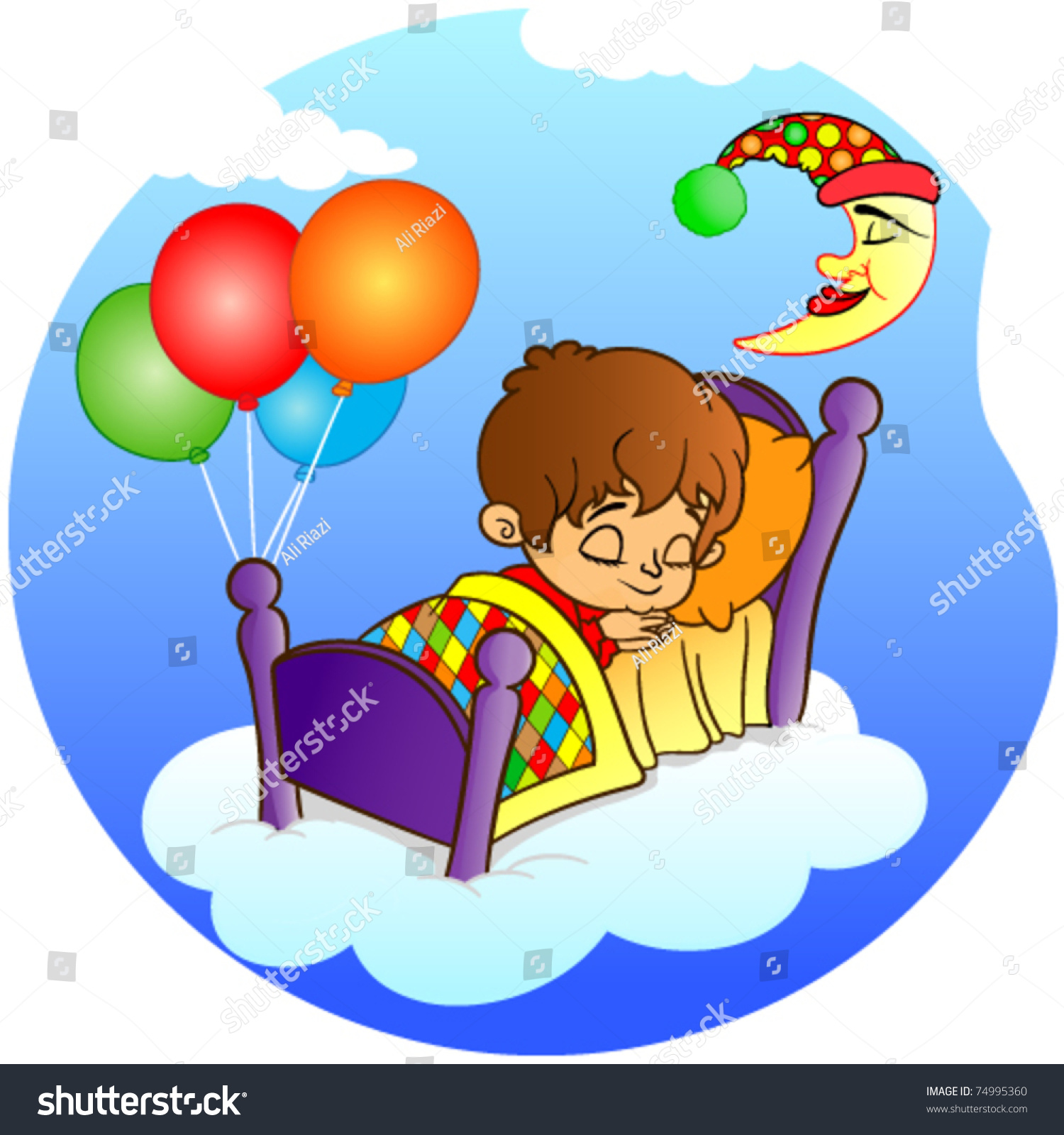 Fun Sleepy Boyillustration Stock Vector (Royalty Free) 74995360