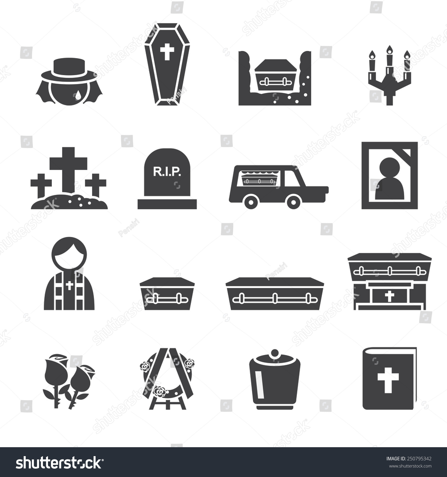 Funeral Icons Stock Vector (Royalty Free) 250795342 | Shutterstock