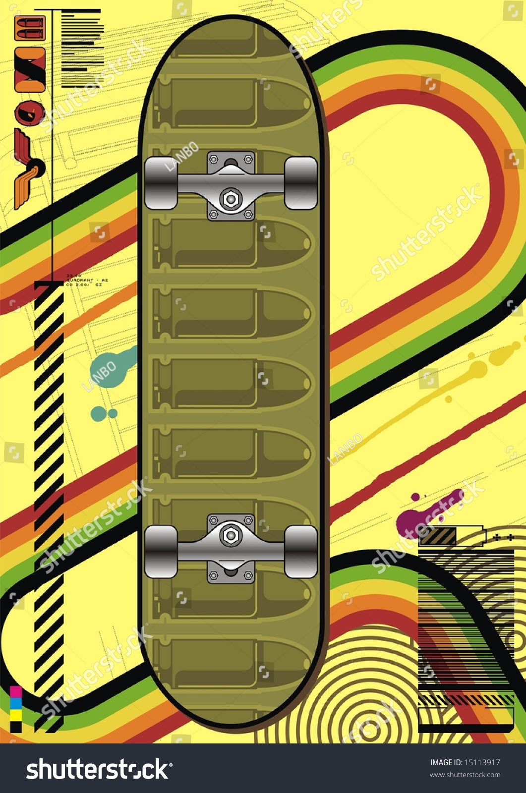 Funky Layout Featuring Skateboard Design Bullets Stock Vector (Royalty ...