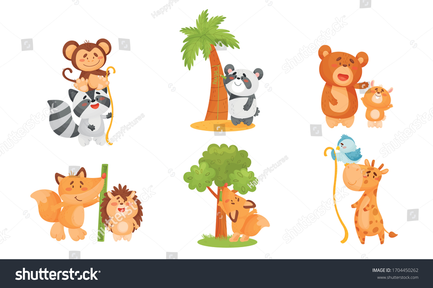 Funny Animals Measuring Comparing Heights Vector Stock Vector (Royalty ...
