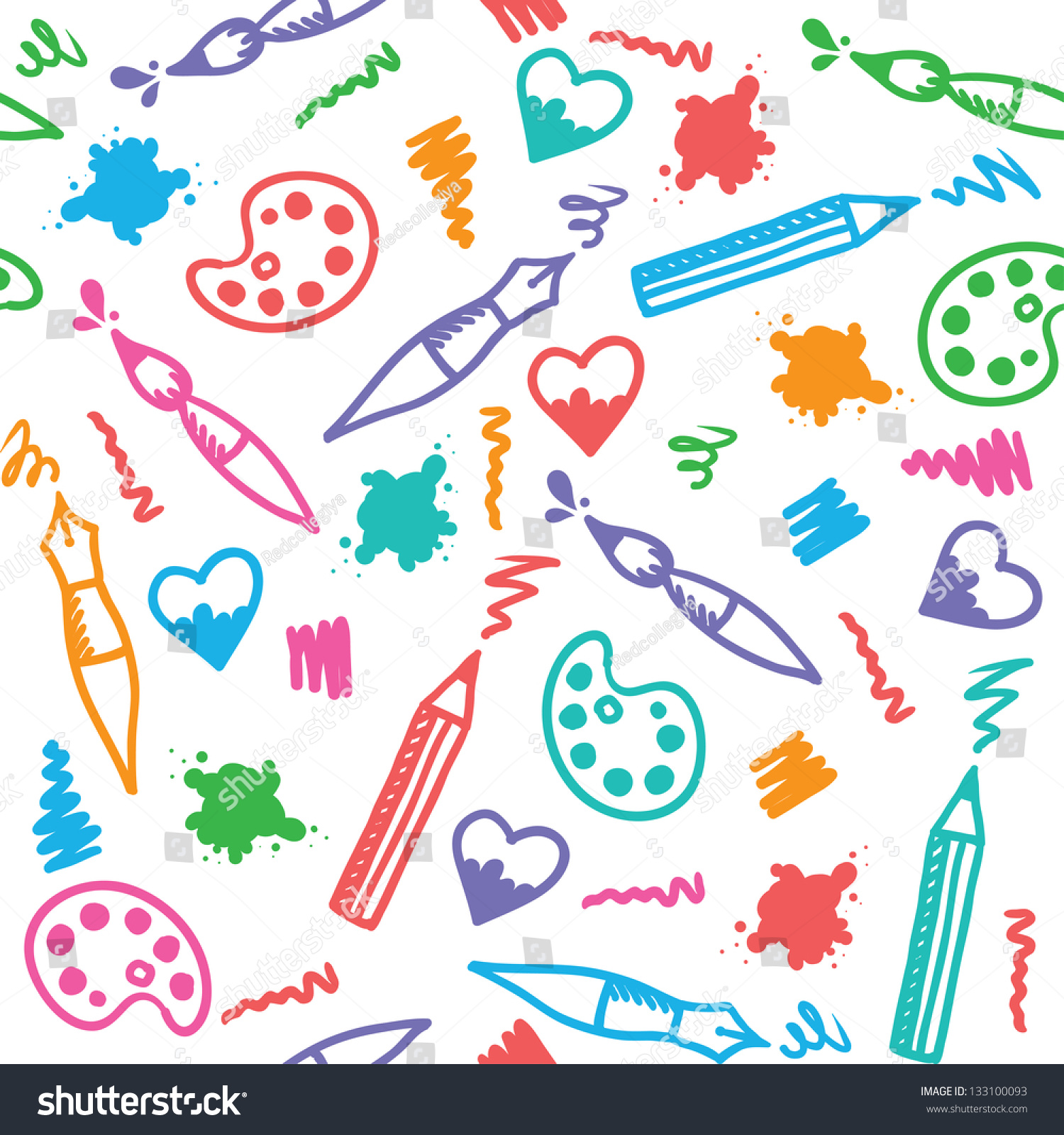Funny Art Seamless Pattern Hand Drawn Stock Vector Royalty Free