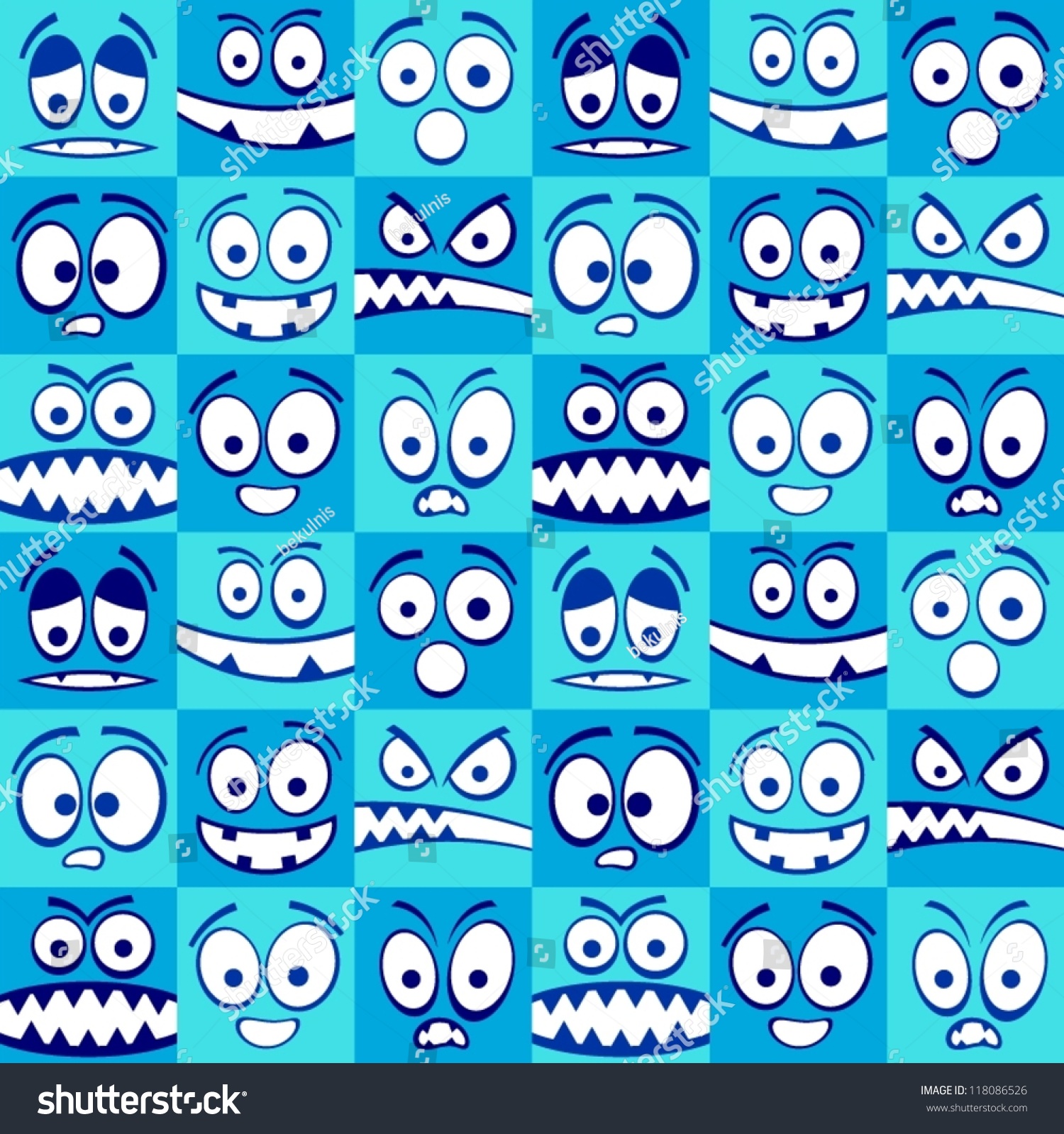 Funny Blue Emotions Seamless Pattern Stock Vector (Royalty Free ...