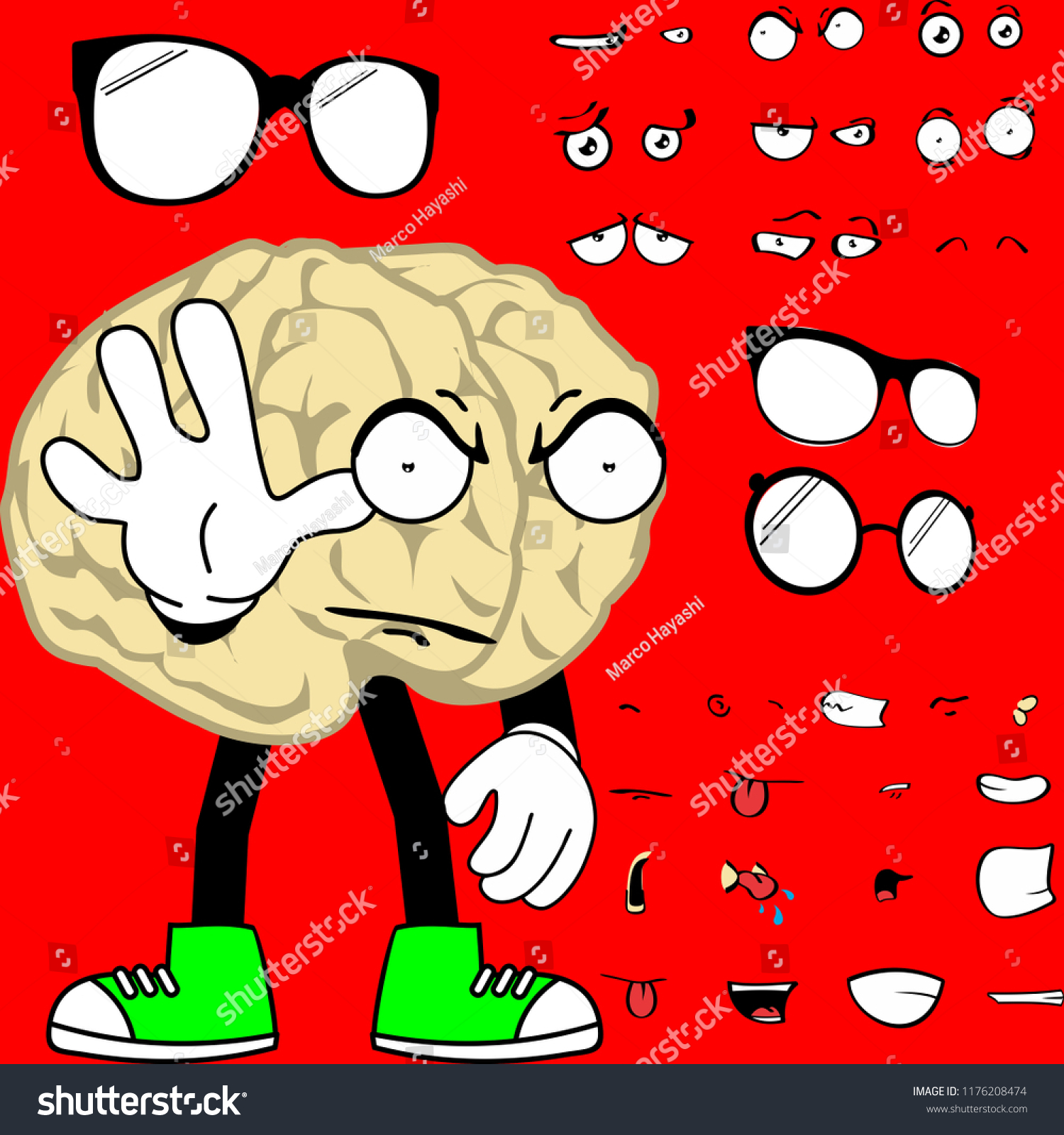 Funny Brain Cartoon Expressions Set Vector Stock Vector (Royalty Free ...