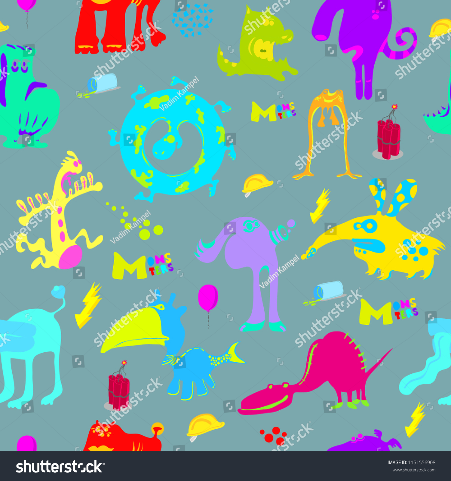 Funny Bright Color Monsters Pattern Stock Vector (Royalty Free ...
