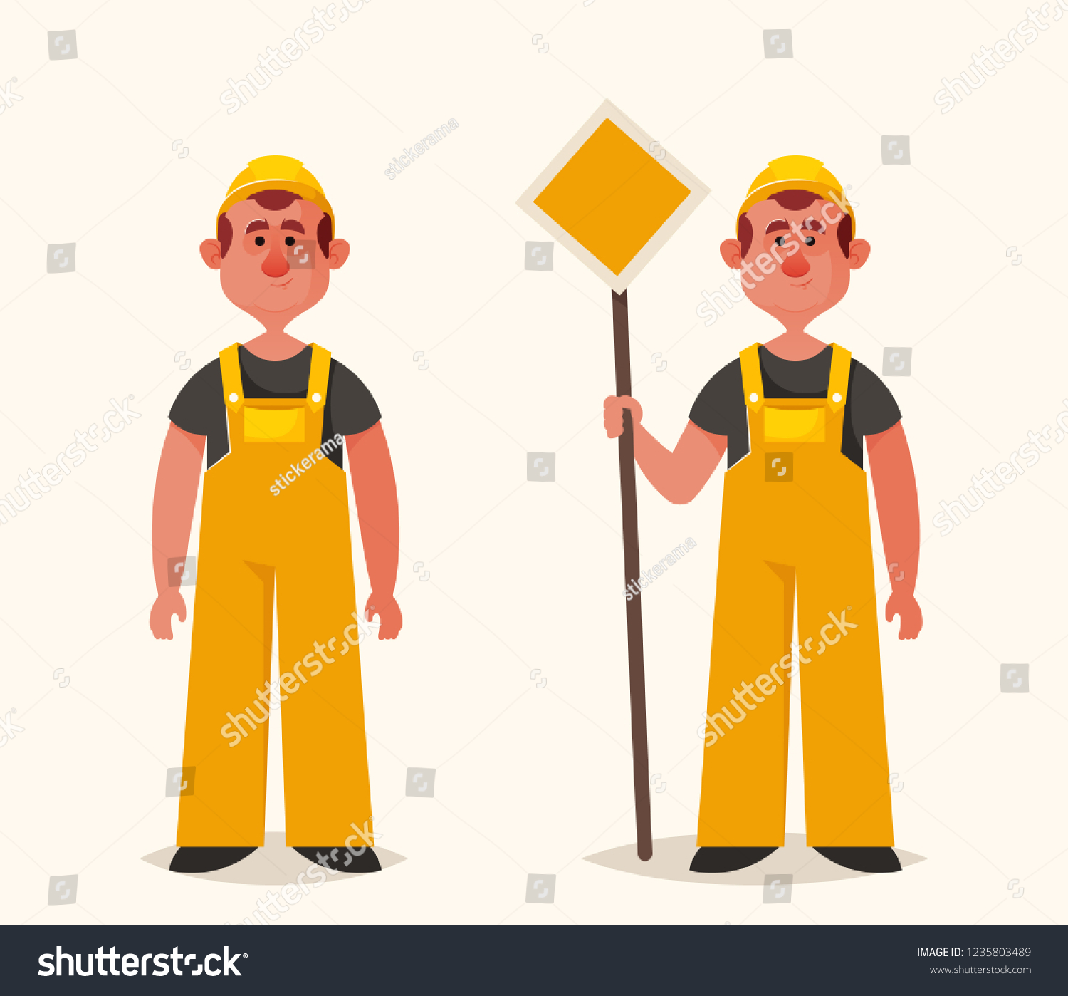 Funny Builder Cartoon Style Vector Illustration Stock Vector (Royalty ...