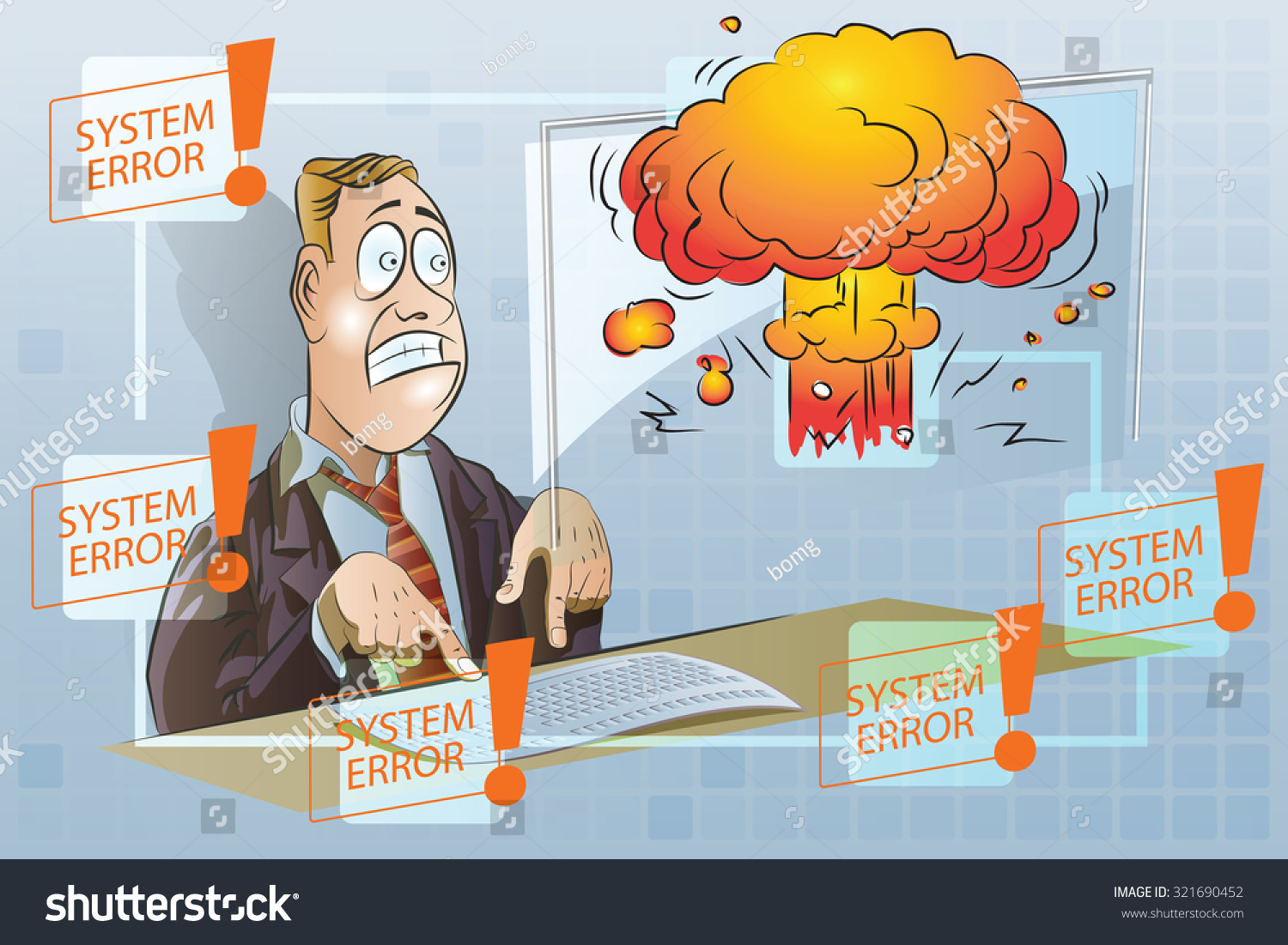 Funny Businessman Working Computer Network Security Stock Vector ...
