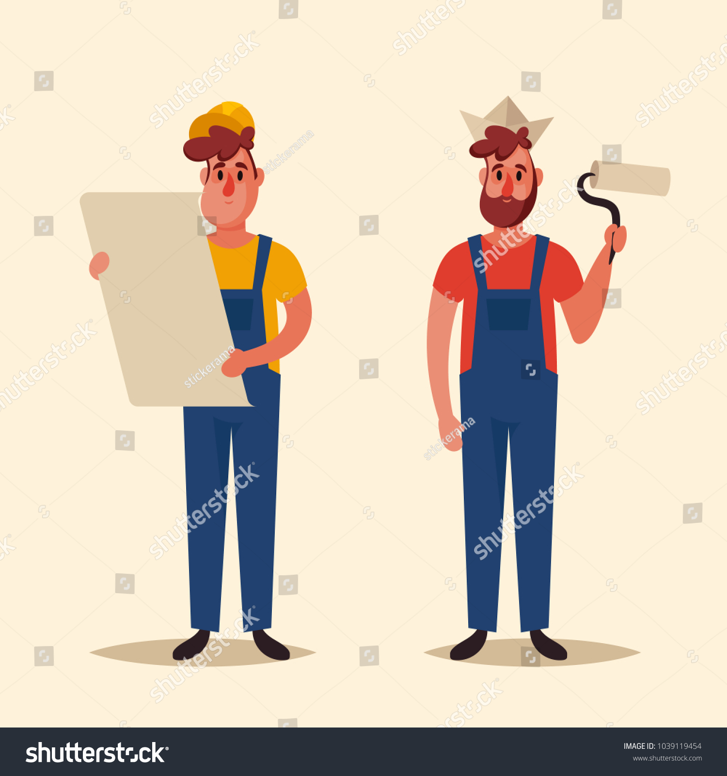 Funny Cartoon Characters Builders Objects Vector Stock Vector (Royalty ...