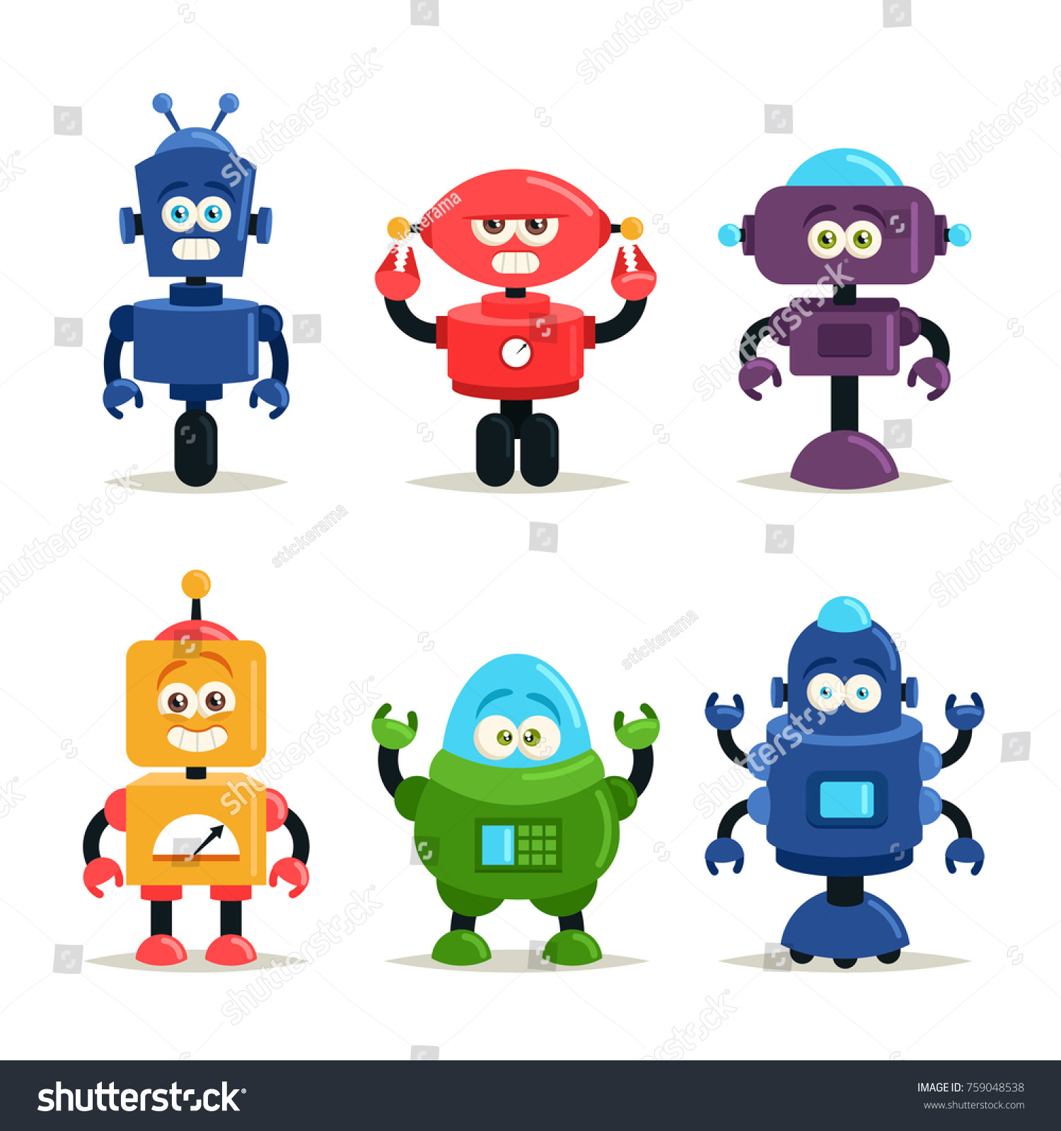 Funny Cartoon Characters Cute Robots Vector: เวกเตอร์สต็อก (ปลอดค่า ...