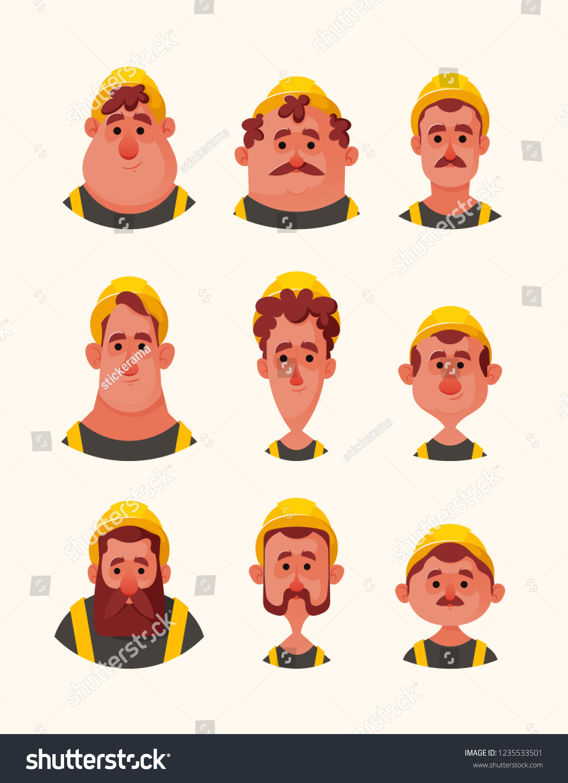 Funny Cartoon Characters Nine Different Builders Stock Vector (Royalty ...