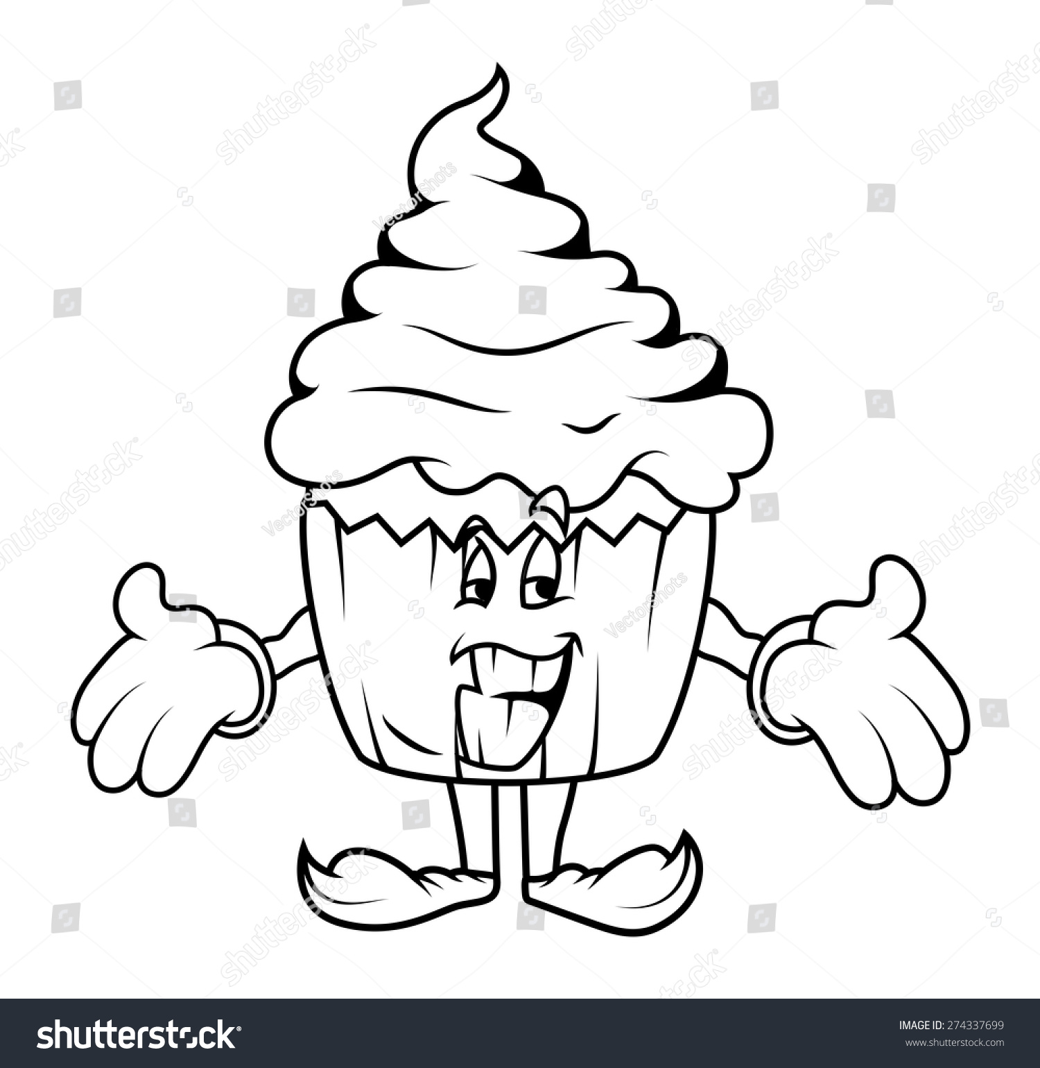 Funny Cartoon Cupcake Vector Drawing Stock Vector (Royalty Free) 274337699