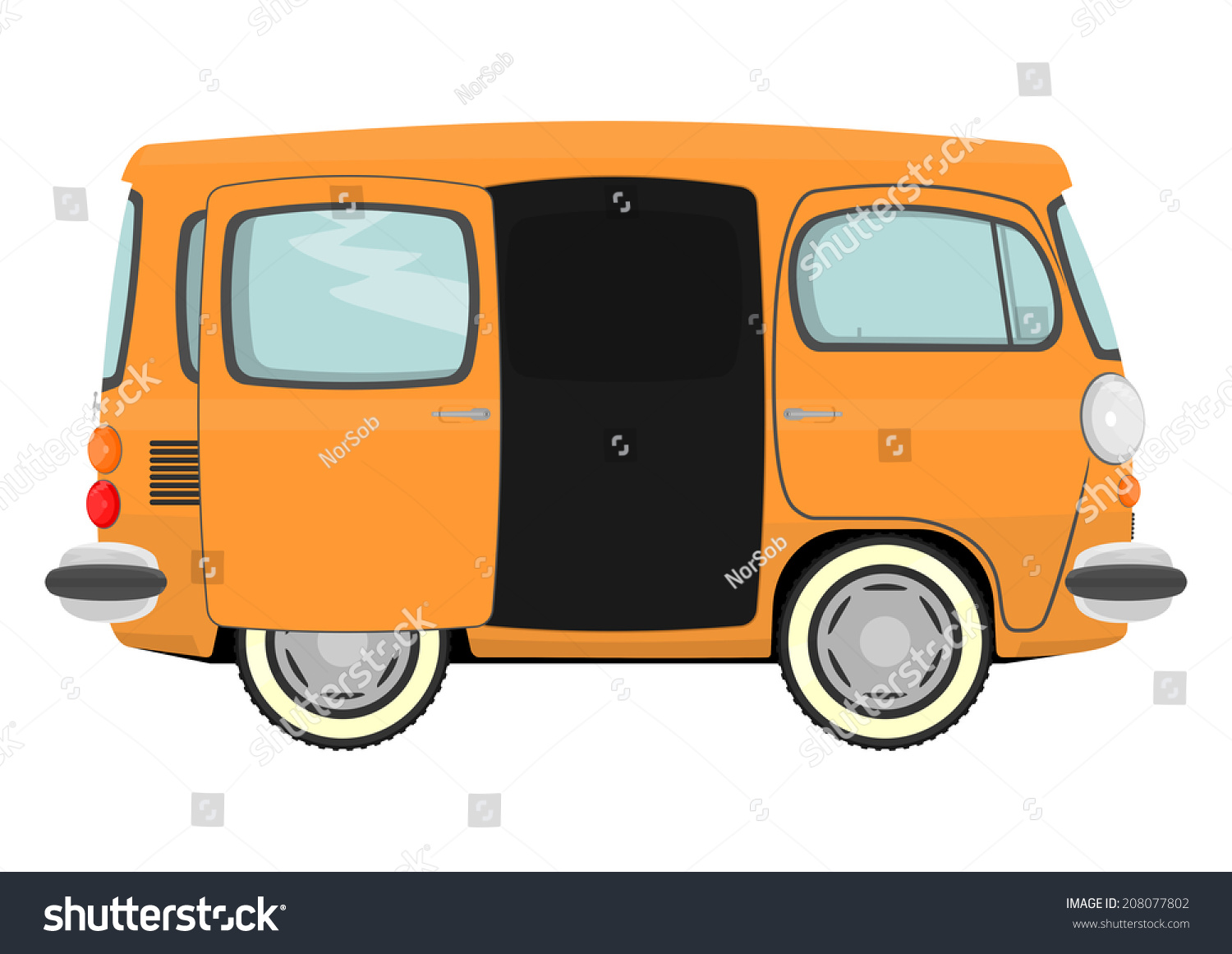 Funny Cartoon Retro Van Small Bus Stock Vector (Royalty Free) 208077802 ...