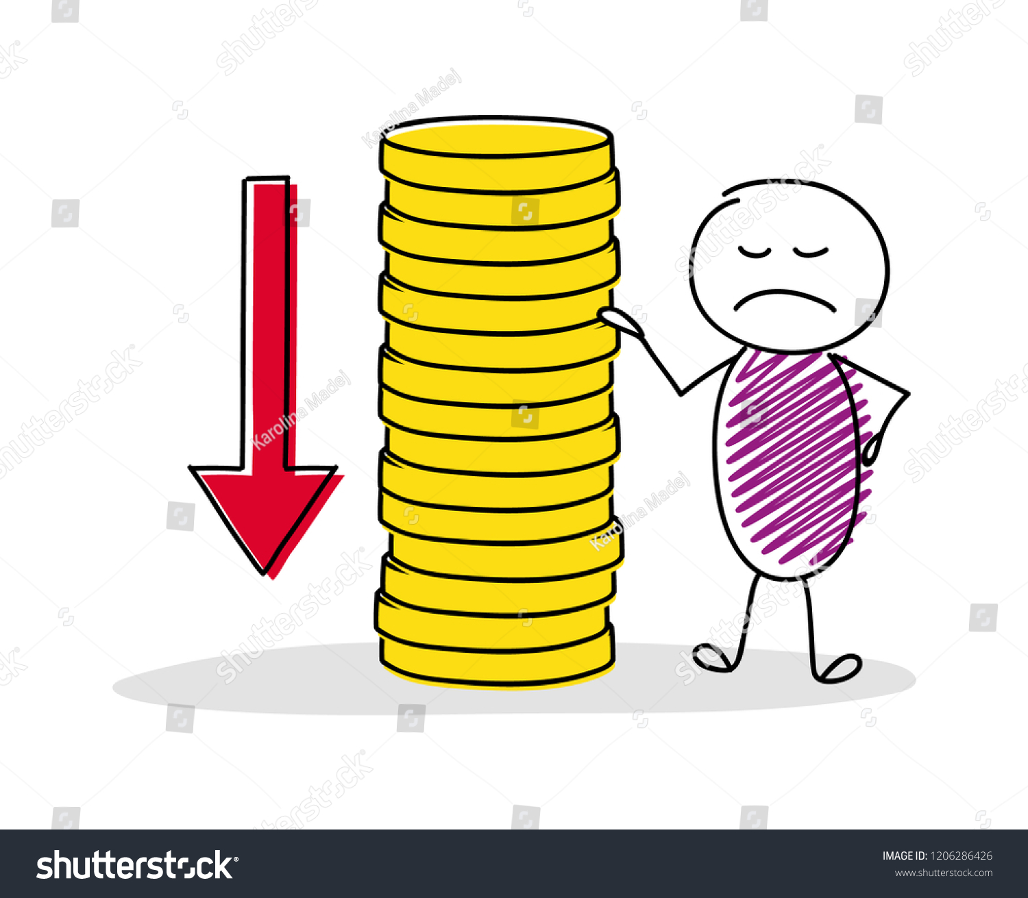 Funny Cartoon Stickman Money Stack Vector: vector de stock (libre de ...