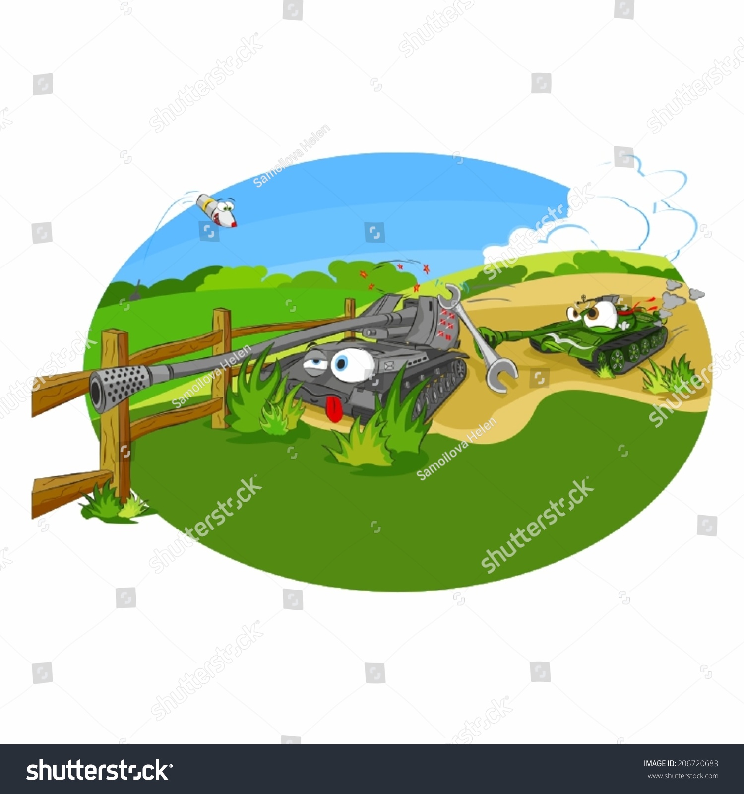 Funny Cartoon Tanks Stock Vector (Royalty Free) 206720683