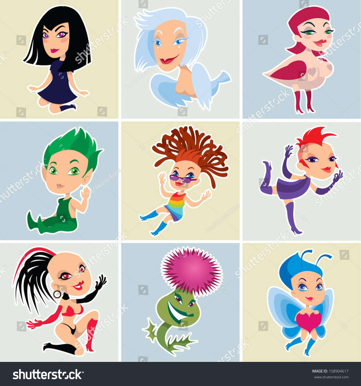 Funny Characters Vector Illustration Set: เวกเตอร์สต็อก (ปลอดค่า ...