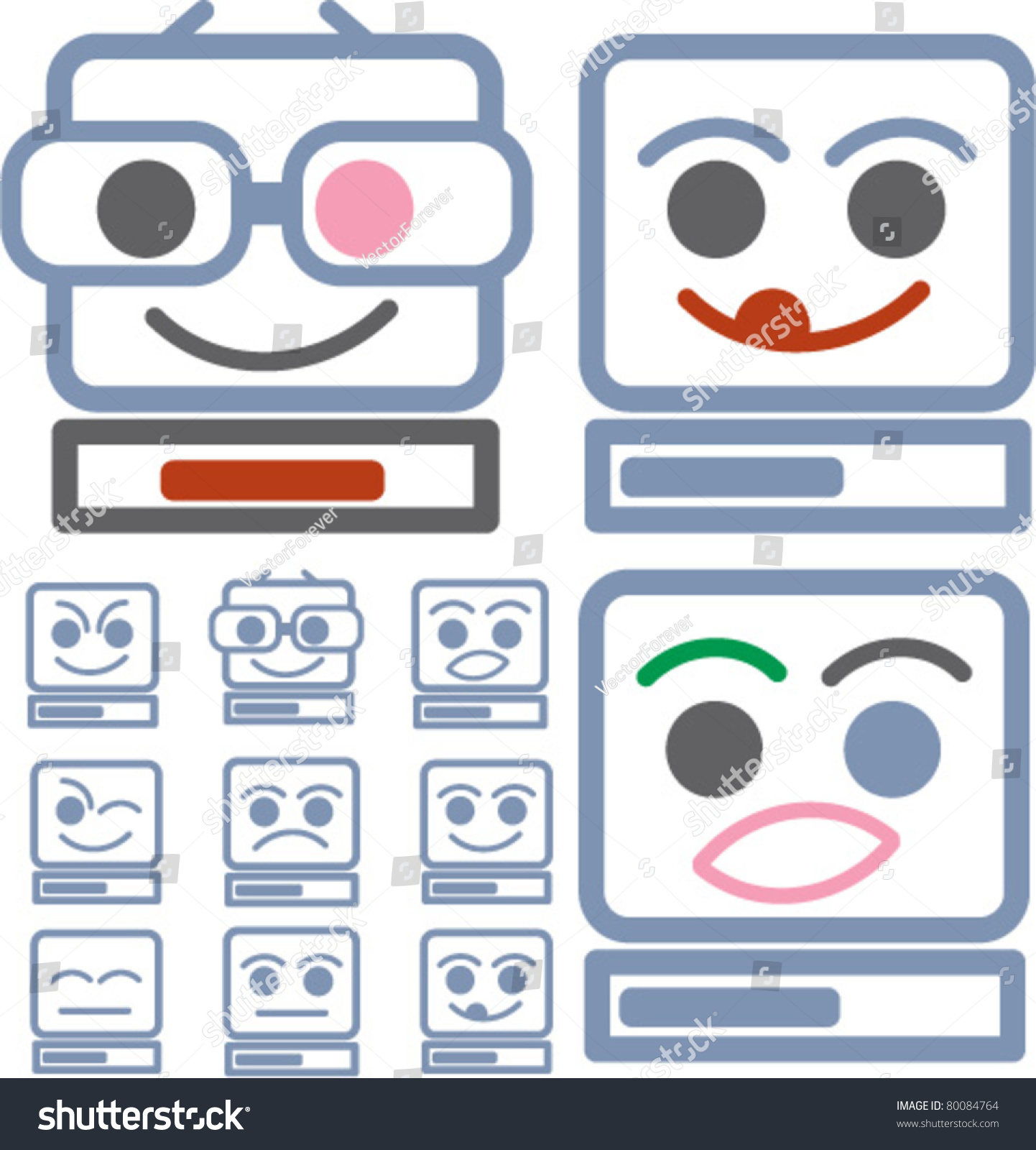 Funny Computer Icons Signs Vector Illustrations: เวกเตอร์สต็อก (ปลอดค่า ...