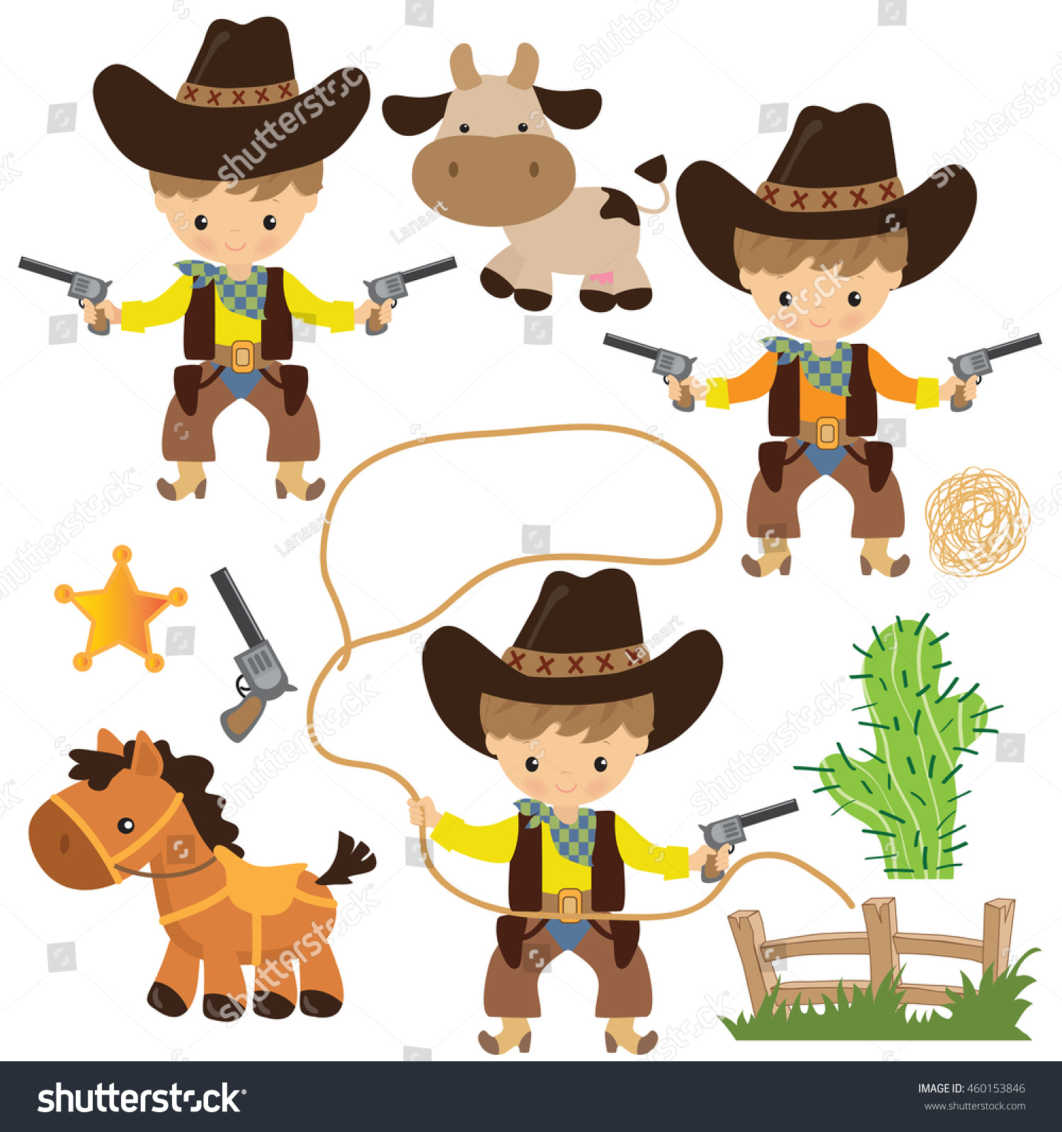 Funny Cowboy Vector Illustration Stock Vector 460153846 - Shutterstock