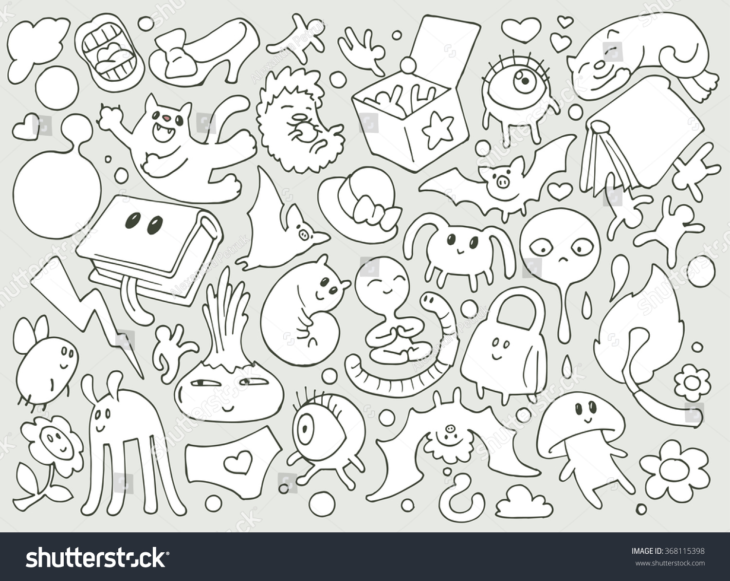 Funny Crazy Doodle Illustration Set: vector de stock (libre de regalías) 368115398
