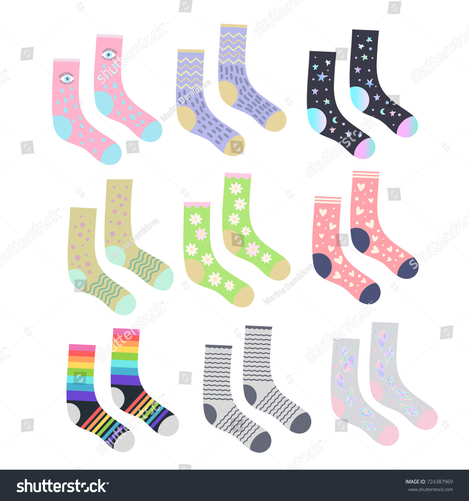 Funny Cute Socks Set Isolated Objects Stock Vector (Royalty Free ...