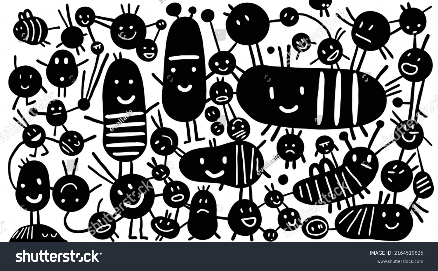 Funny Doodle Creatures Faces On White Stock Vector (Royalty Free ...