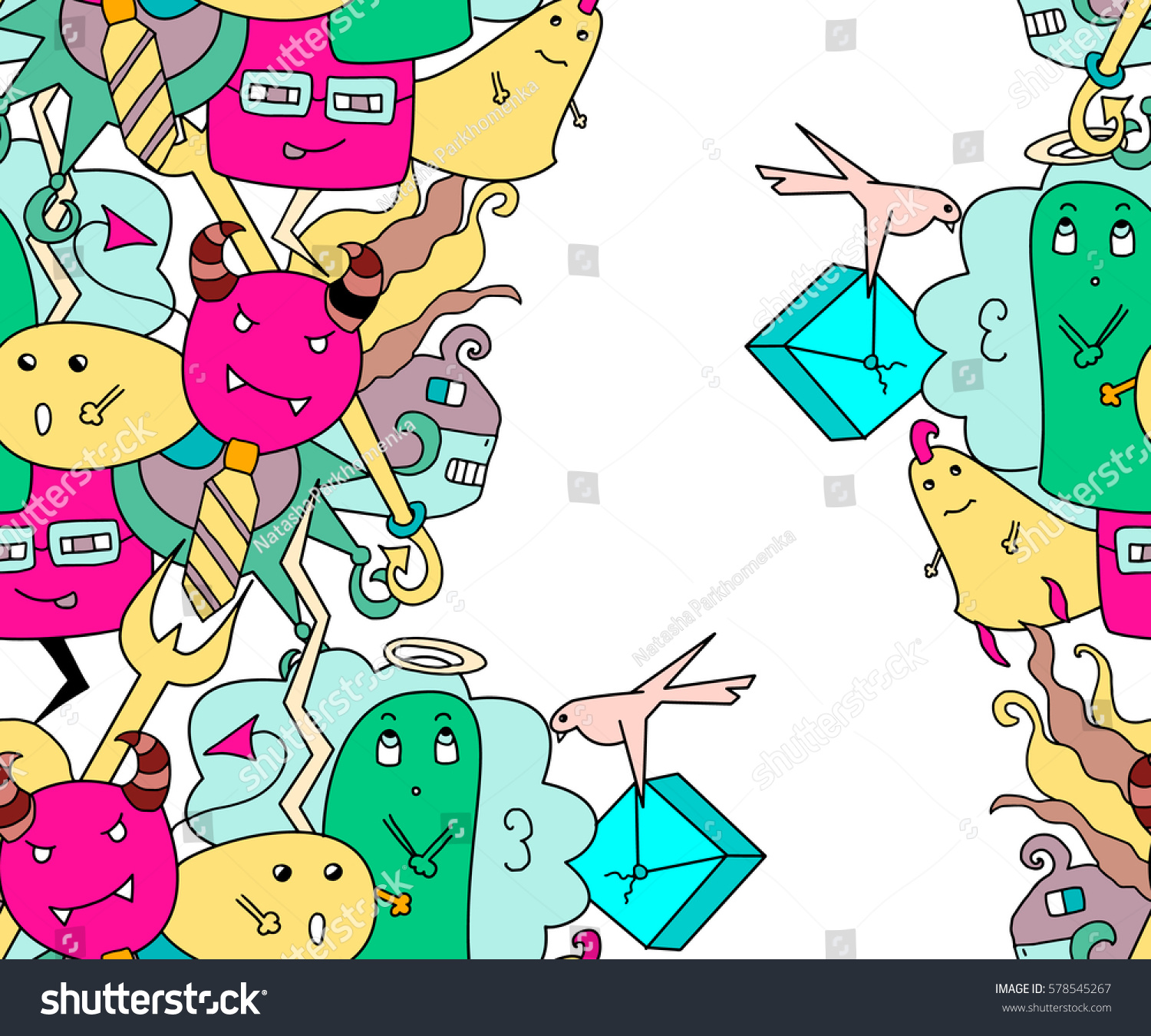 Funny Doodles Aliens Vector Doodles Characters Stock Vector (Royalty ...
