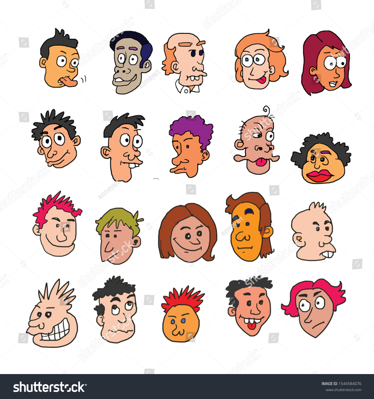 Funny Faces Different Races Cartoon Collection Stock Vector (Royalty ...
