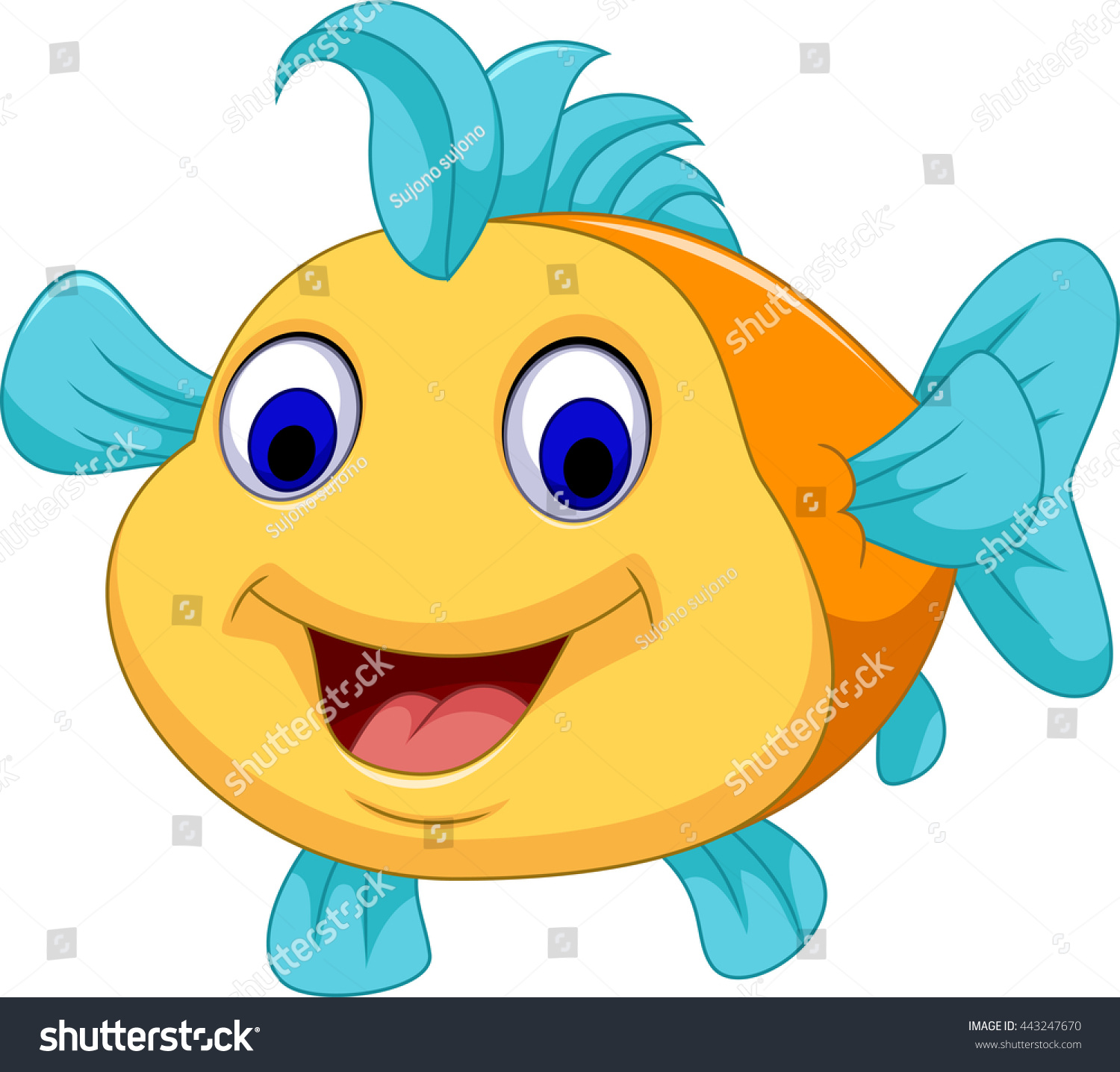 Funny Fish Cartoon Smiling Stock Vector (Royalty Free) 443247670 ...
