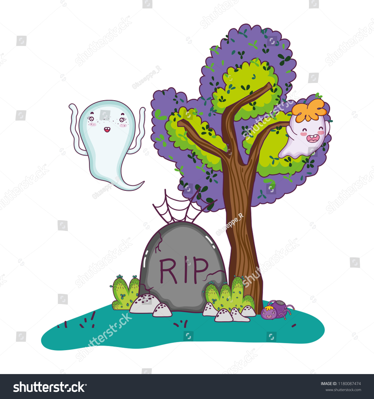 Funny Ghost Rip Stone Spider Stock Vector (Royalty Free) 1180087474 ...