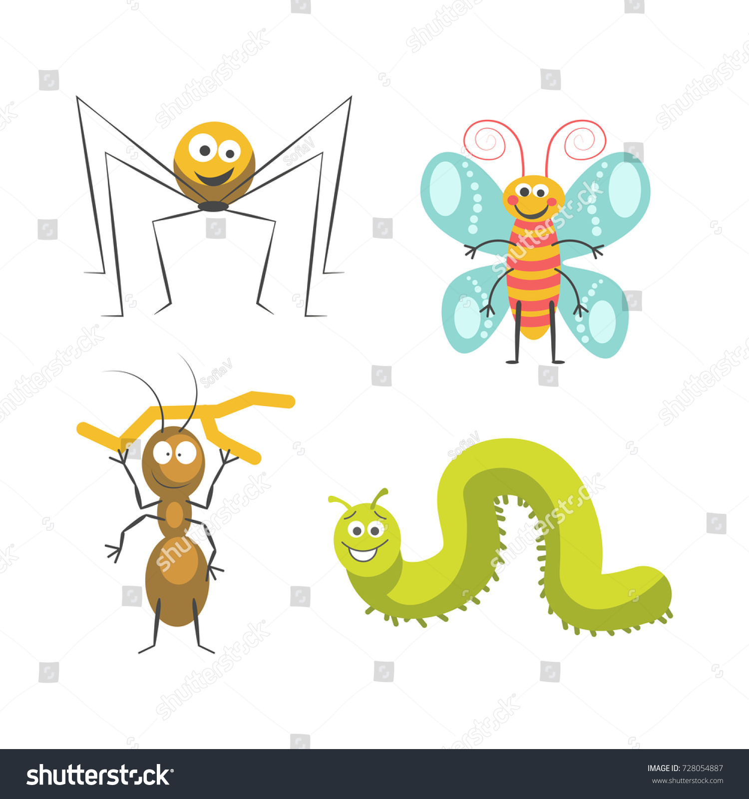 Funny Insects Cute Friendly Faces Illustrations Stock Vector (Royalty ...