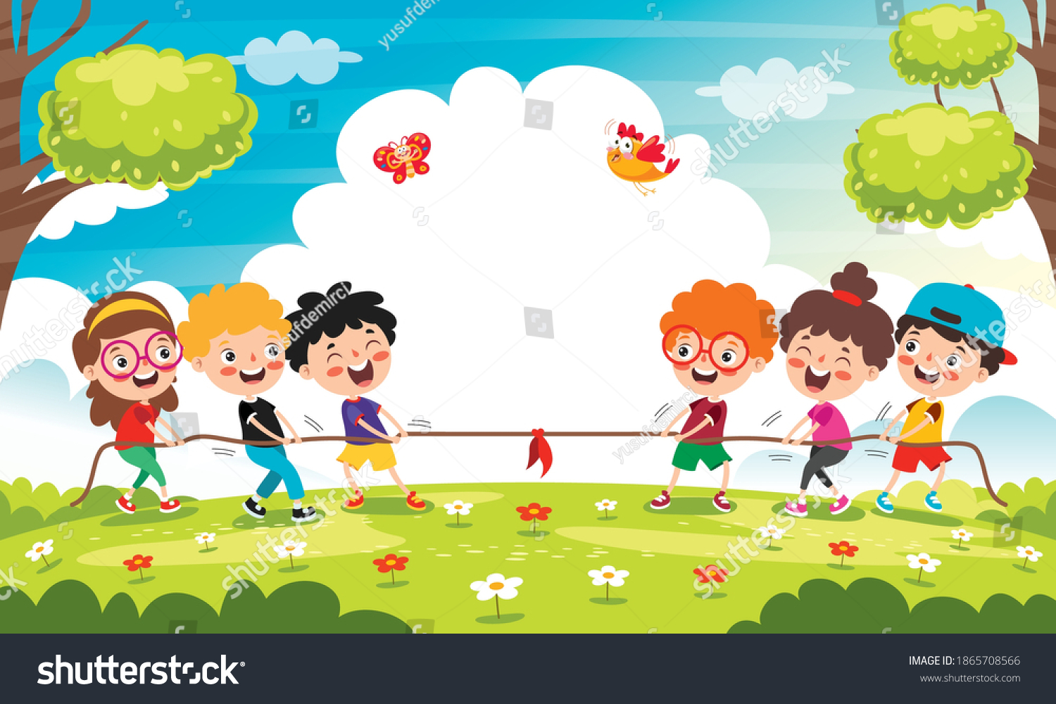 Funny Kids Playing Pulling Rope: เวกเตอร์สต็อก (ปลอดค่าลิขสิทธิ์ ...
