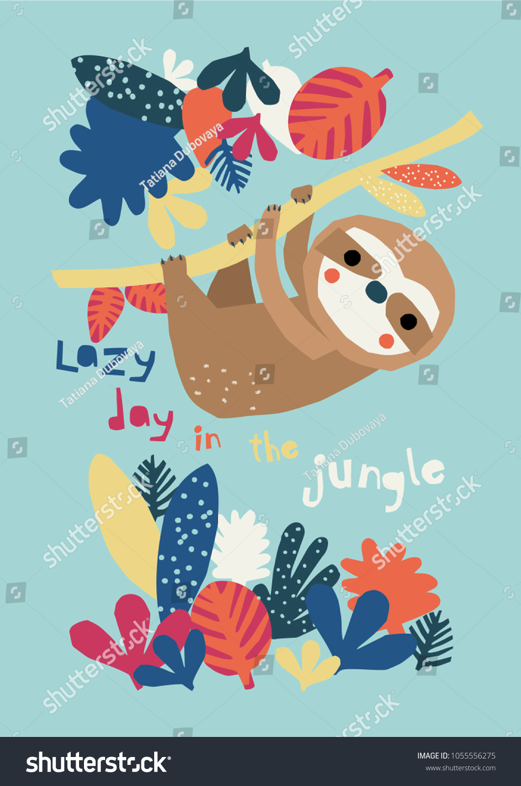 Funny Lazy Sloth Vector Illustration Stock Vector (Royalty Free) 1055556275