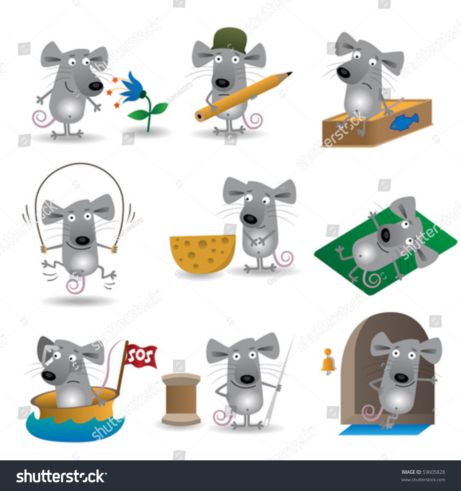 Funny Mice Set Stock Vector (Royalty Free) 59605828