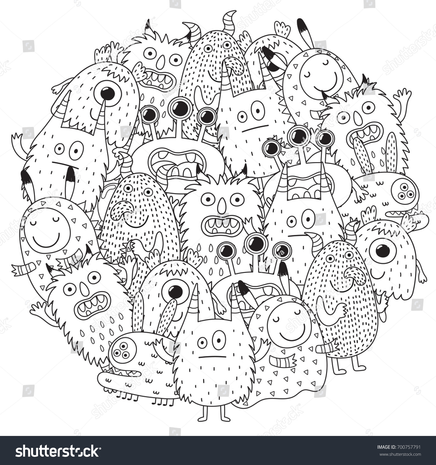 Funny Monsters Circle Shape Pattern Coloring Stock Vector (Royalty Free ...