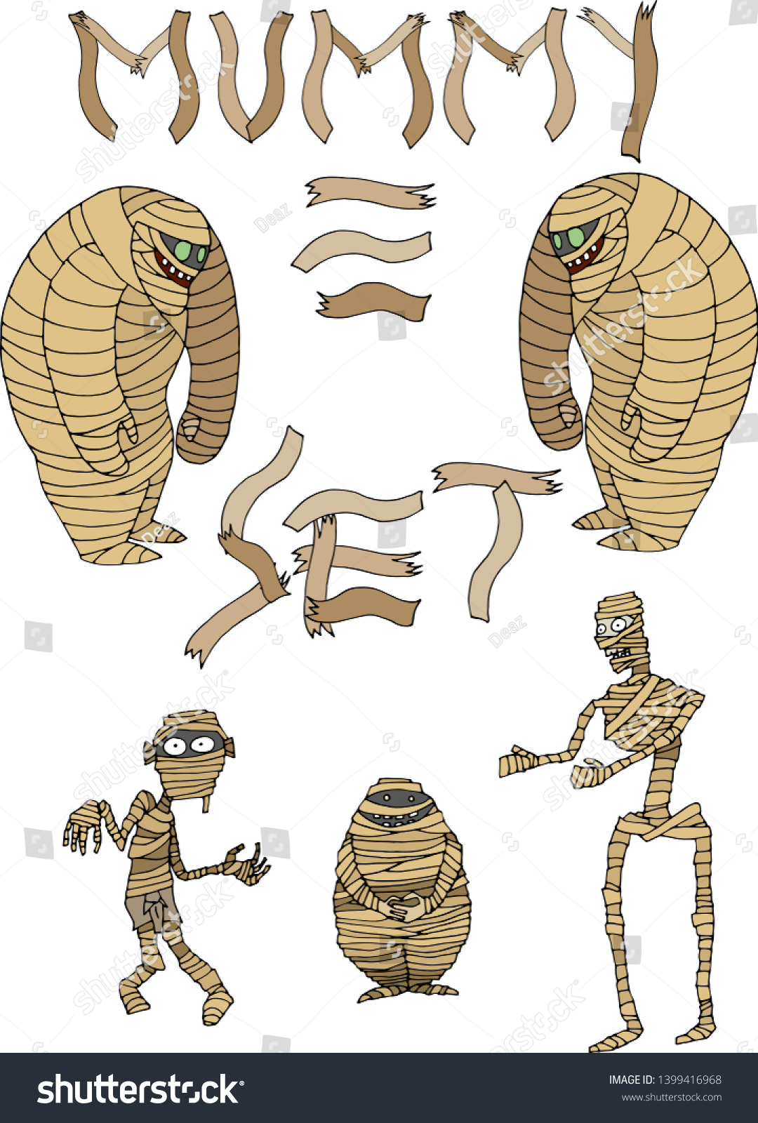 Funny Mummy Cartoon Doodle Set Stock Vector (Royalty Free) 1399416968 ...