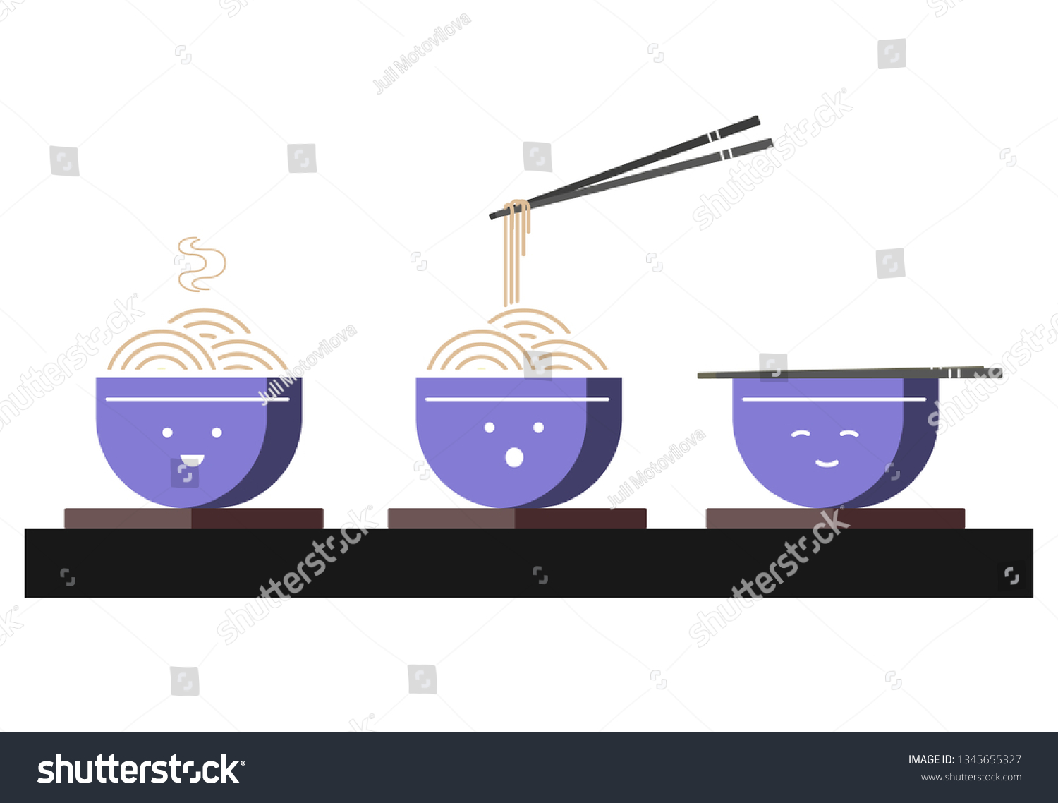 Funny Noodle Vector Set Stock Vector (Royalty Free) 1345655327