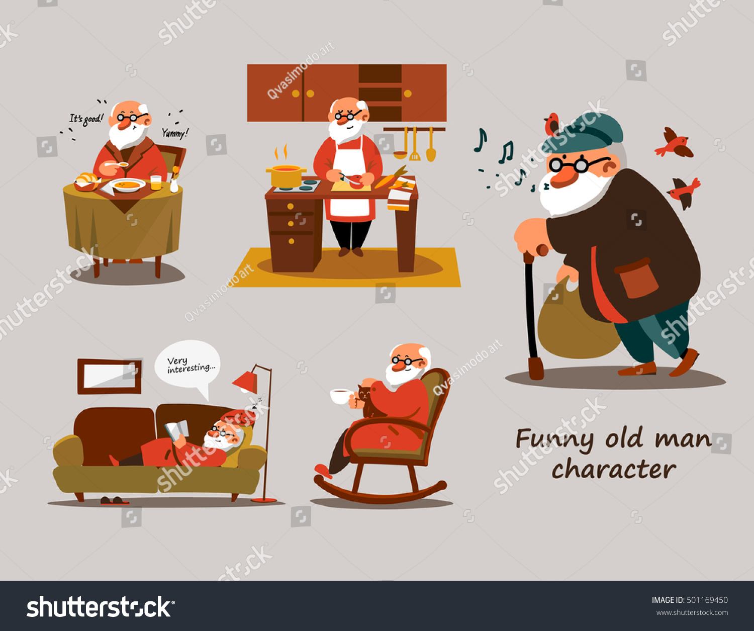 Funny Old Man Character Stock Vector 501169450 : Shutterstock