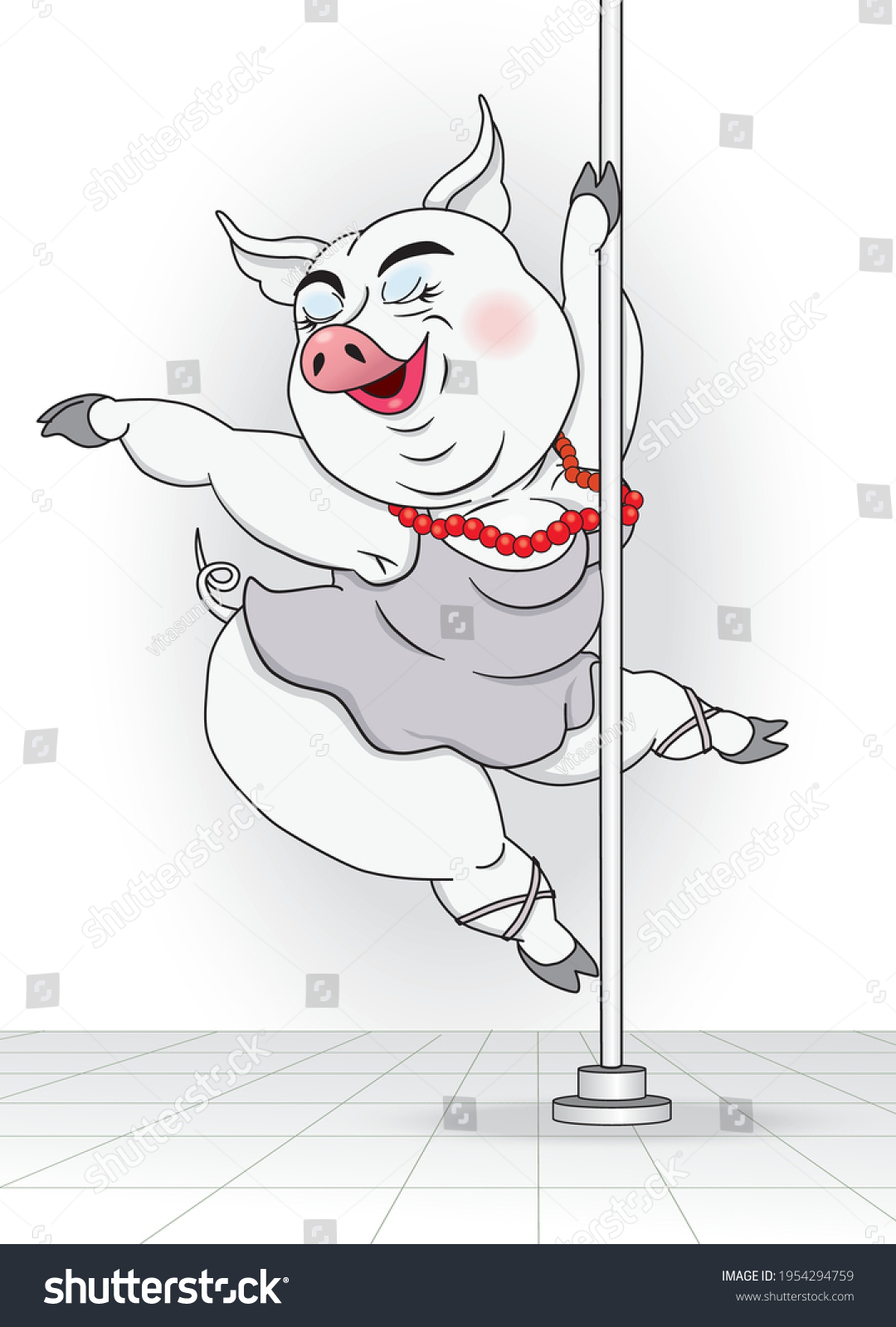 Funny Pig Dancing On Pole Stock Vector (Royalty Free) 1954294759 ...