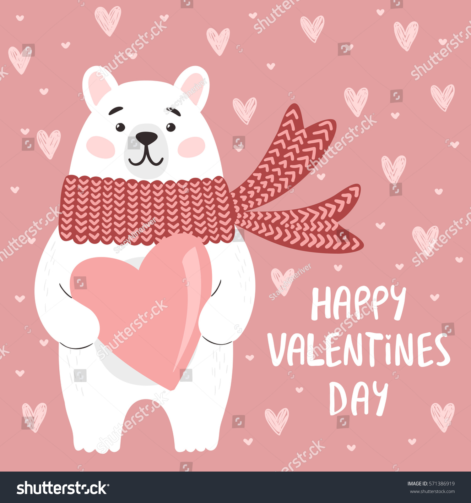 Funny Polar Bear Heart Happy Valentines Stock Vector (Royalty Free ...
