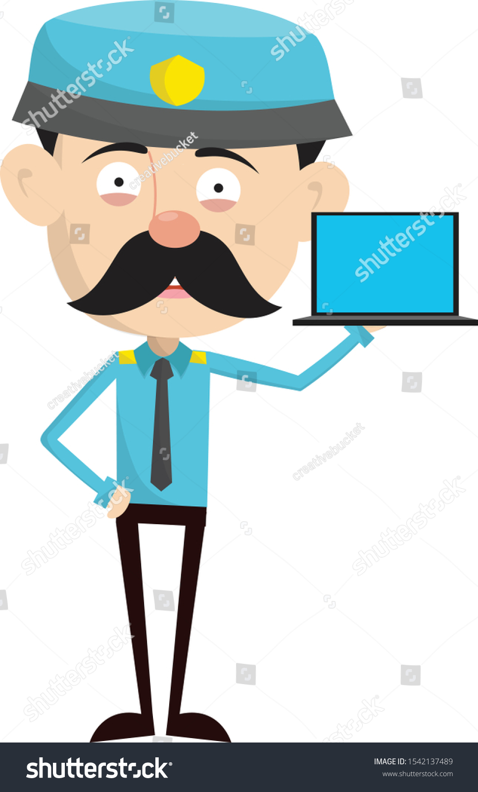 Funny Policeman Cop Presenting Laptop Vector Stock Vector (Royalty Free ...