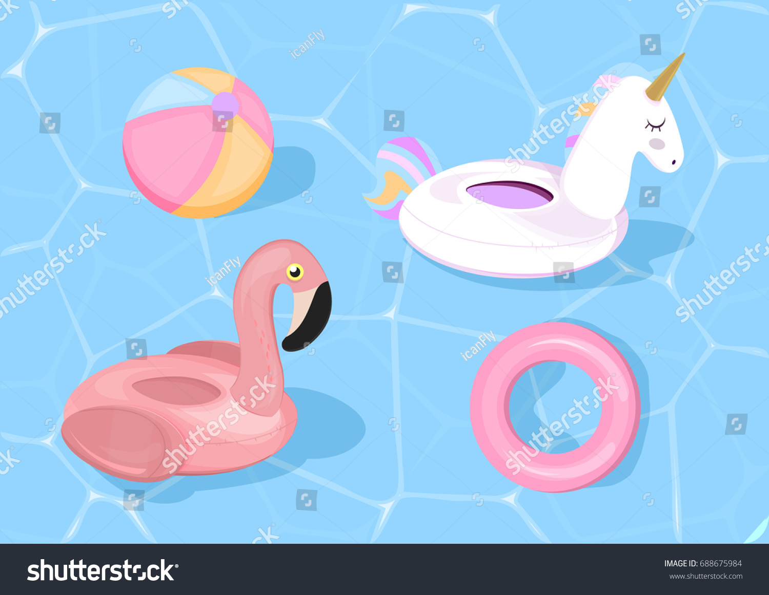 Funny Pool Floats Flamingo Unicorn Vector Stock Vector Royalty Free