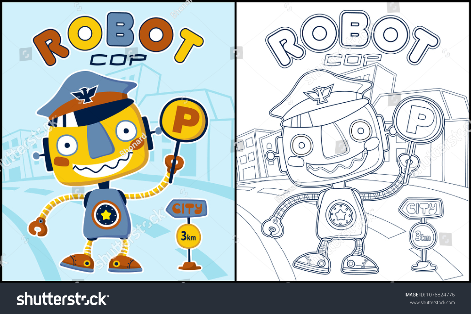 Funny Robot Cop Cartoon Stock Vector (Royalty Free) 1078824776