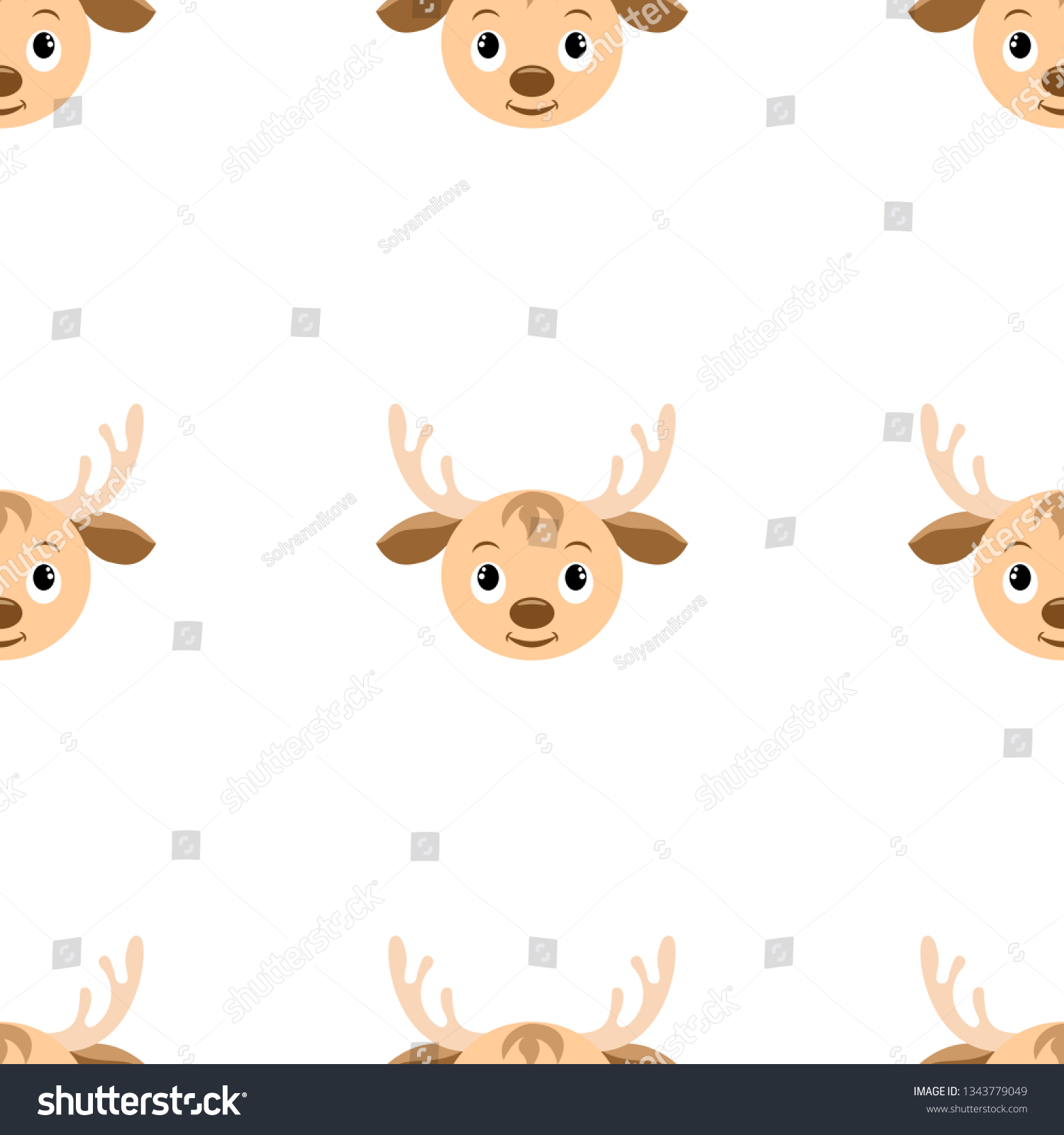 Funny Smiling Cartoon Deer Seamless Pattern Stock Vector (Royalty Free ...