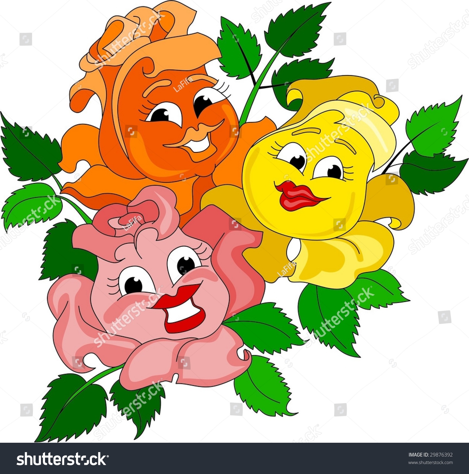 Funny Smiling Roses: vector de stock (libre de regalías) 29876392 ...