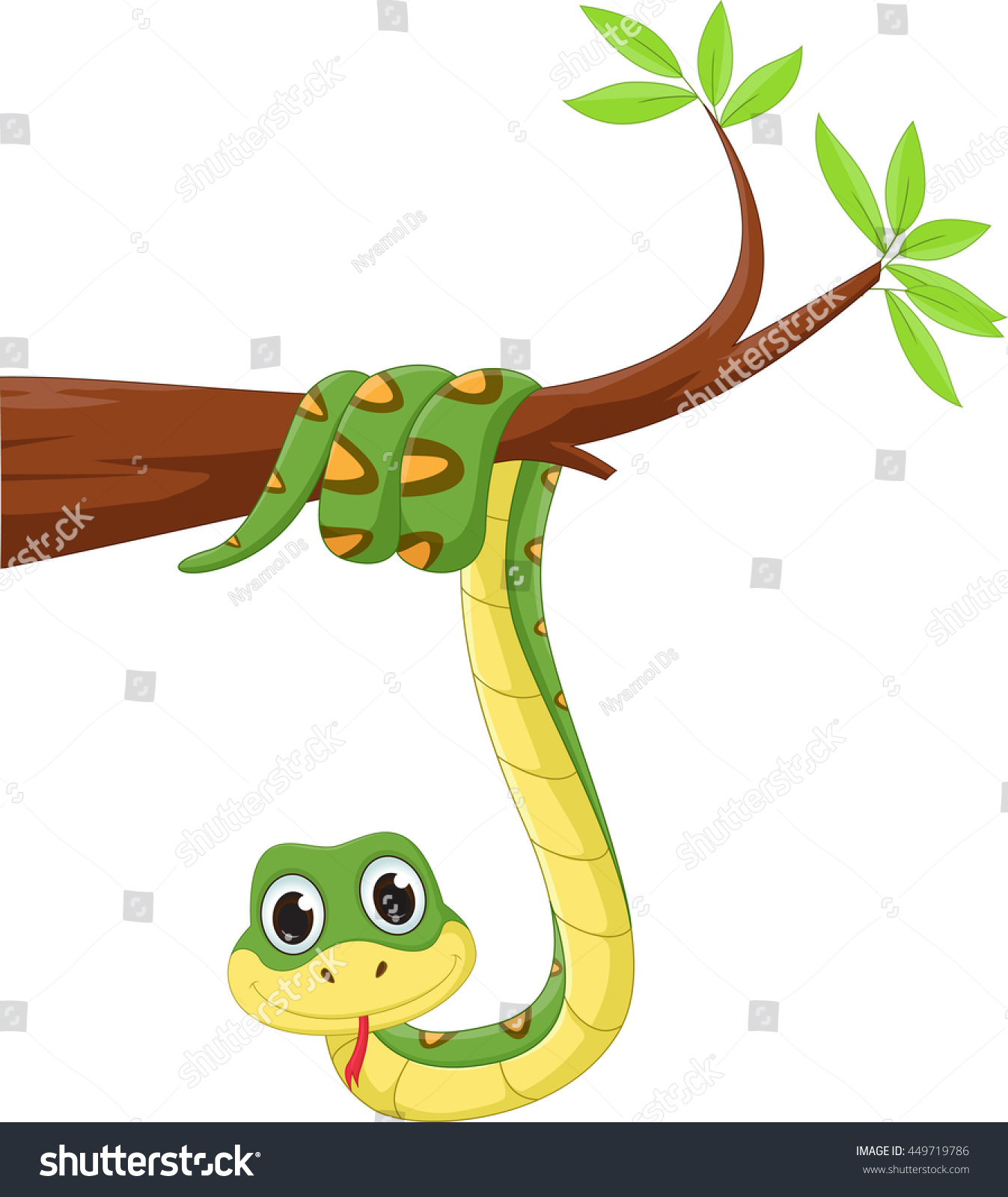 Funny Snake On Tree Branch Stock Vector (Royalty Free) 449719786 ...