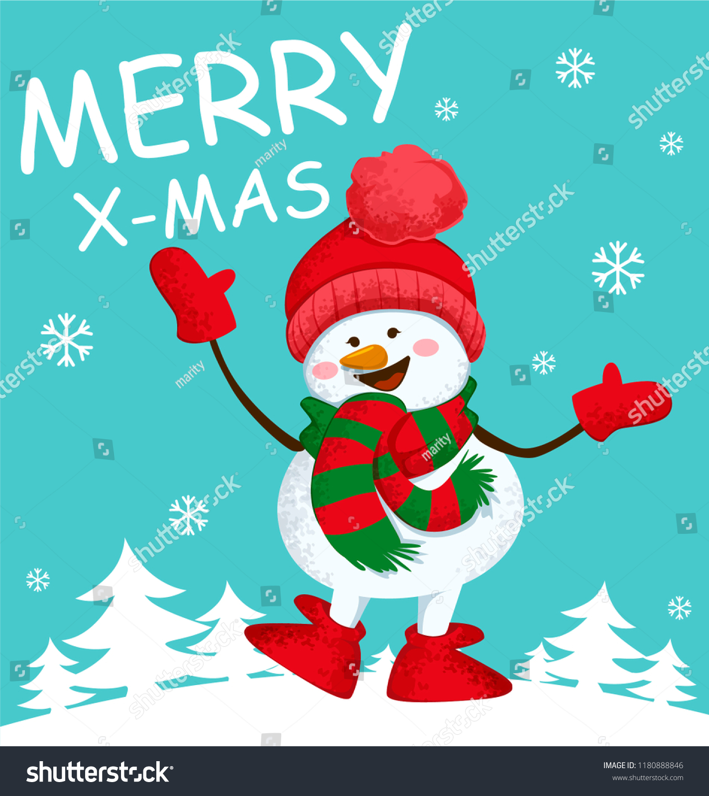 Funny Snowman Vector Illustration Stock Vector (Royalty Free) 1180888846
