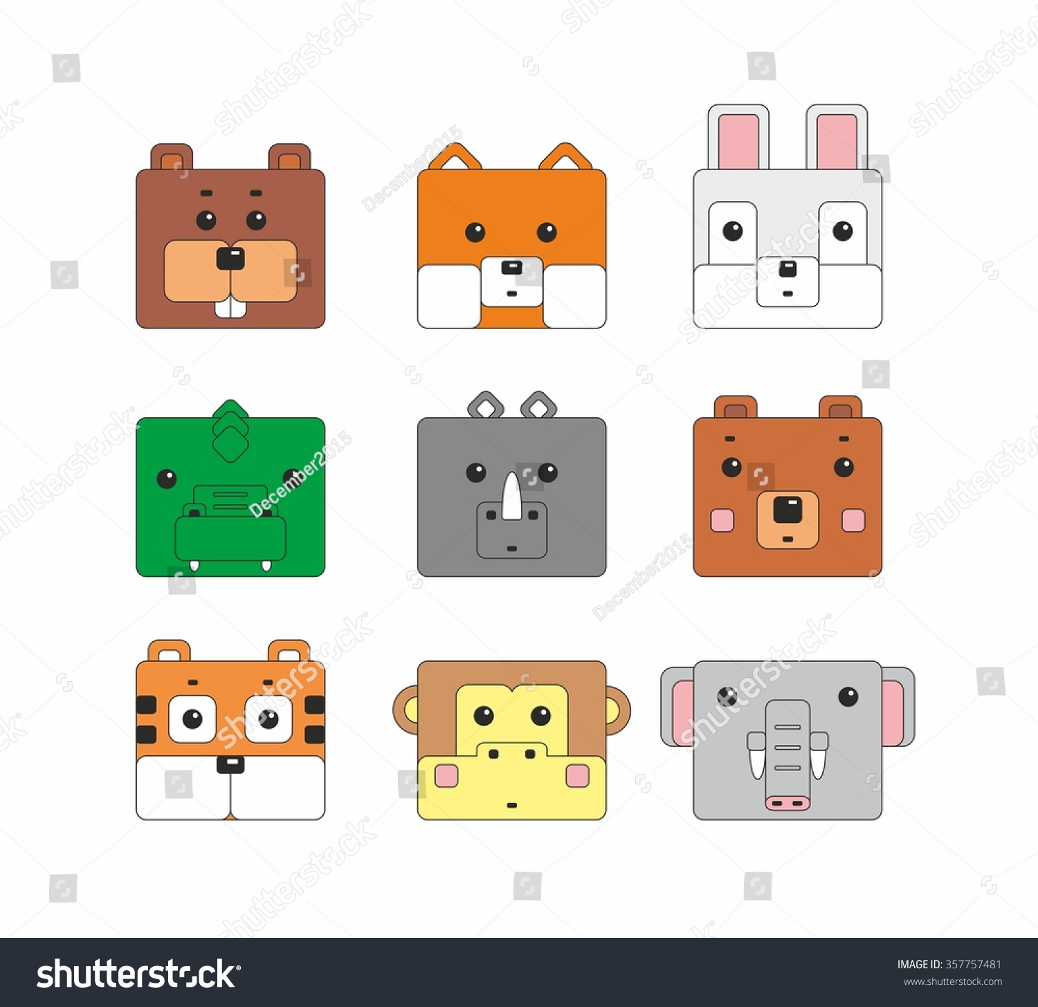 Funny Square Animals Icon Set Stock Vector (Royalty Free) 357757481 ...