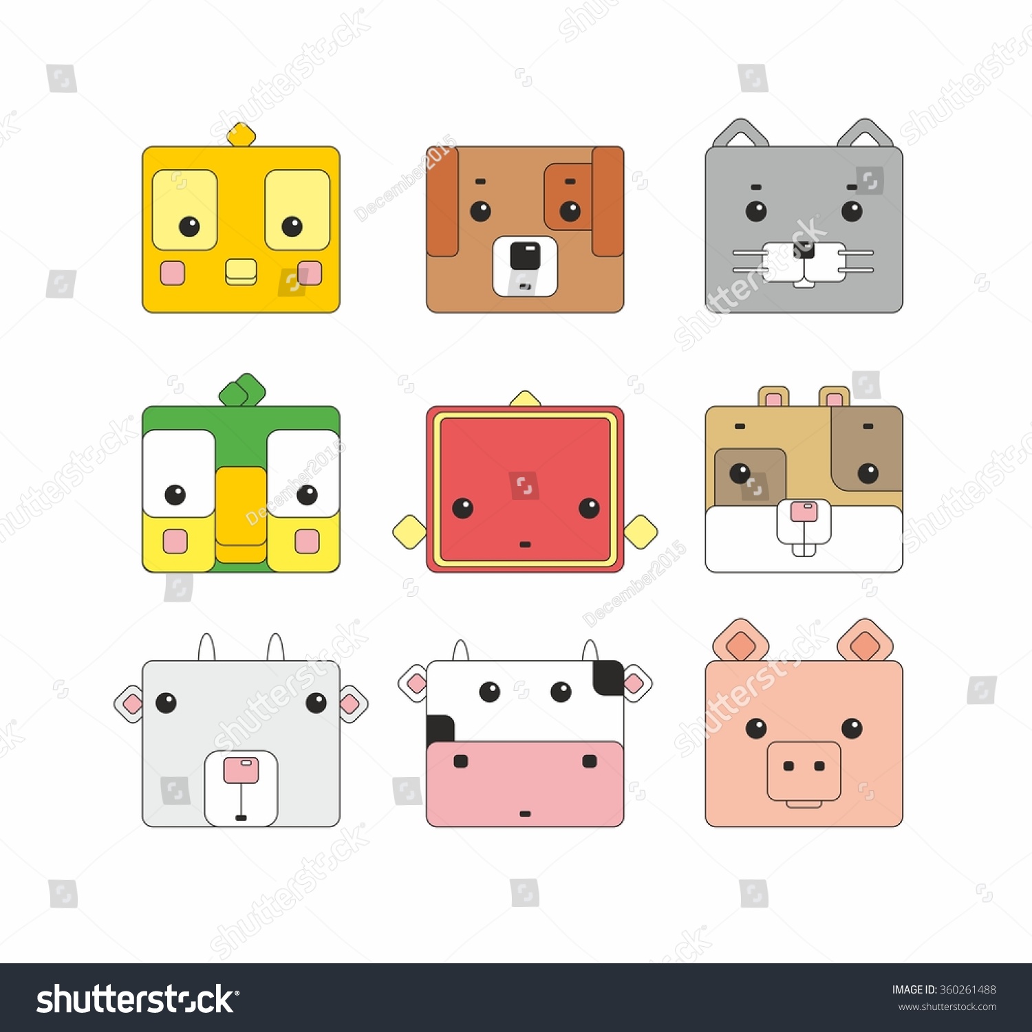Funny Square Pets Icon Set Stock Vector (Royalty Free) 360261488